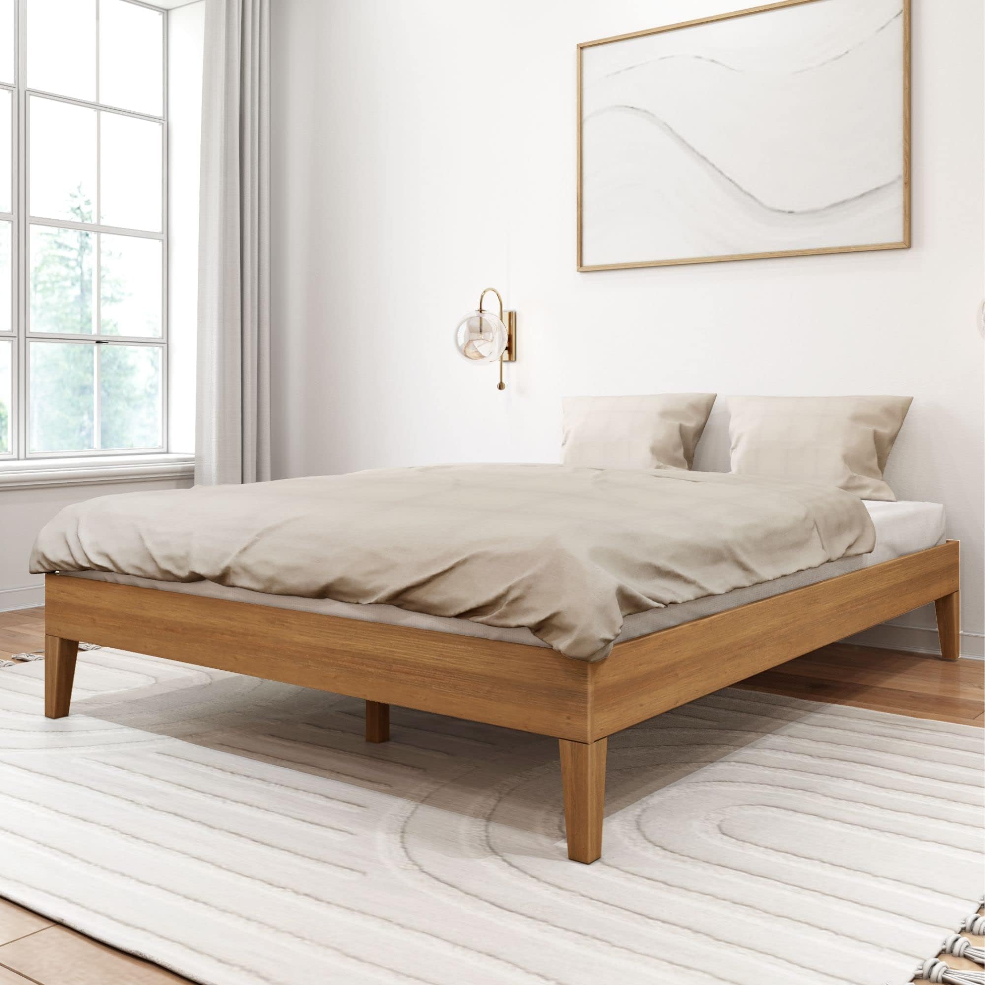 Amazon.com: Plank+Beam Solid Wood Platform Bed Frame, Strong Wood Slat ...