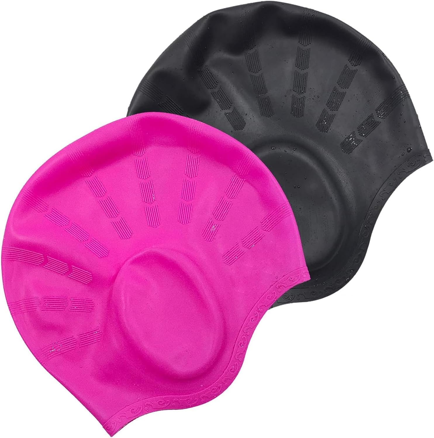 2 Pcs Swimming Caps Cover Ears, Durable Silicone Non-Slip Waterproof ...