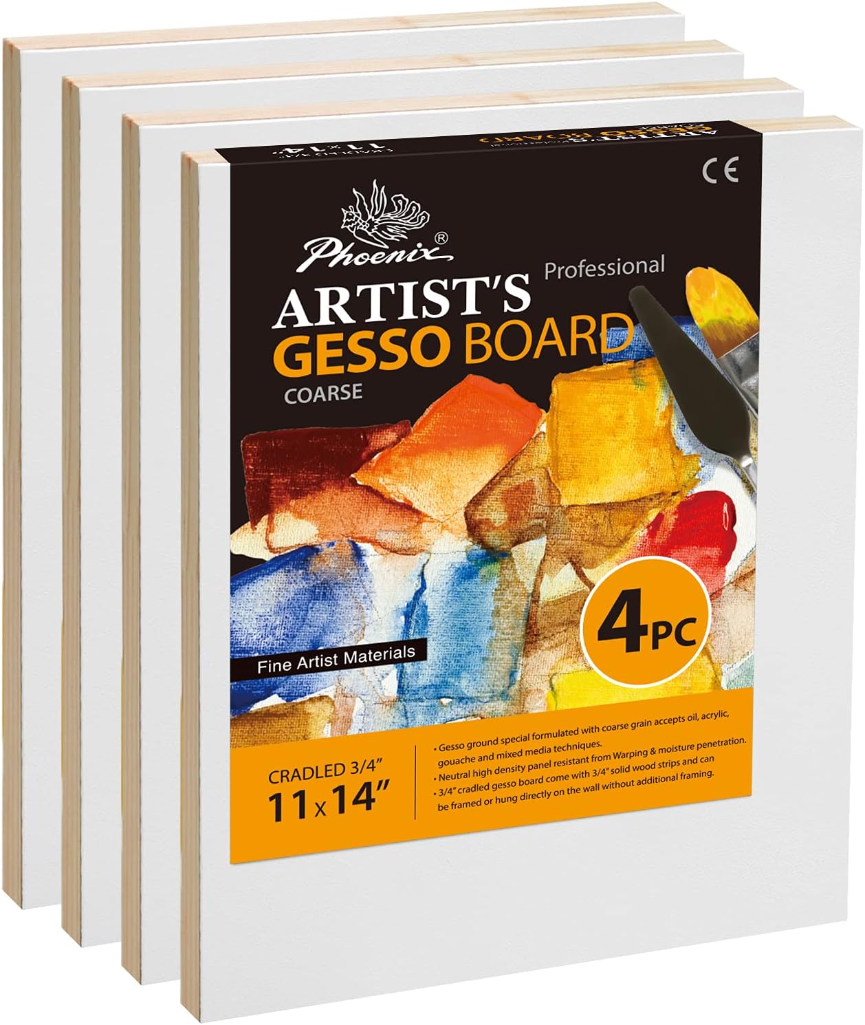 Amazon.com: PHOENIX Gesso Wood Art Painting Panel Boards - 11x14 Inch/4 ...