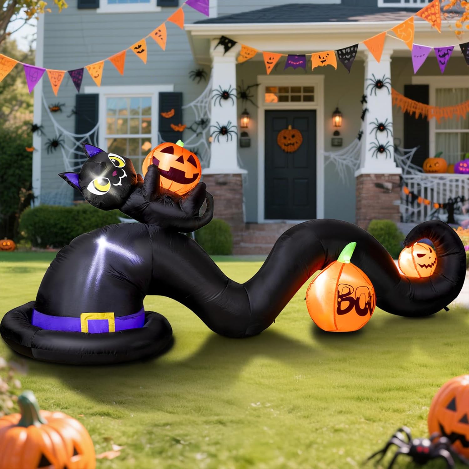 Amazon.com: Dawdix 9FT Long Halloween Inflatables Witch Hat with Black ...