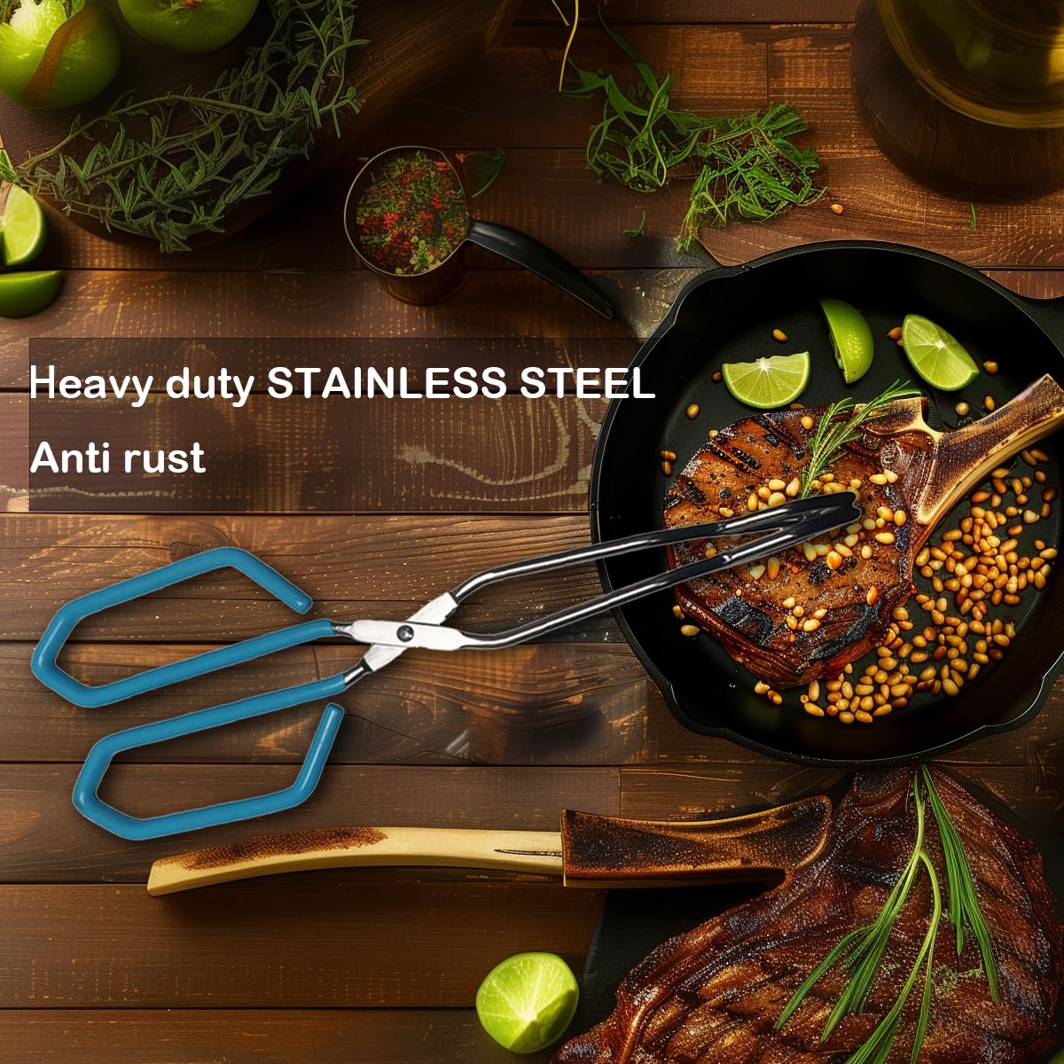 Snapklik.com : 11 Inch Hiash Blue Stainless Steel Scissor Tongs