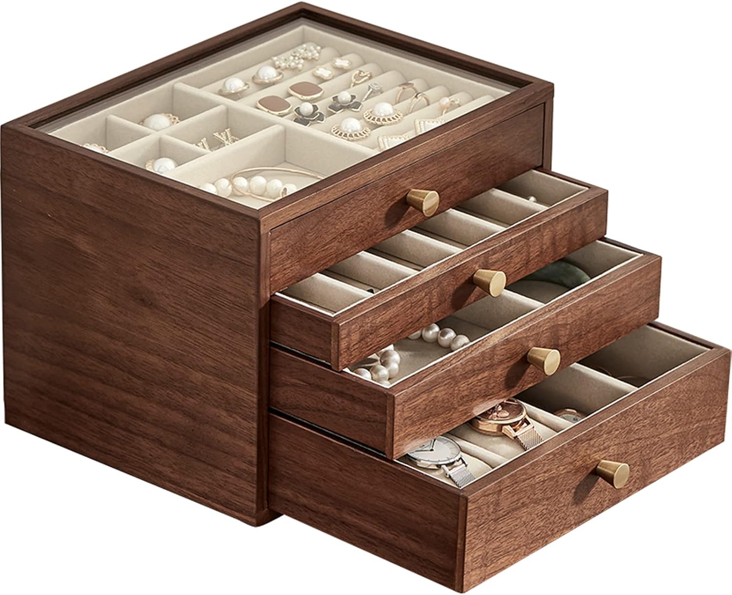 Amazon.com: CHOSIN Black Walnut Wooden Jewelry Box for Women, Classical ...
