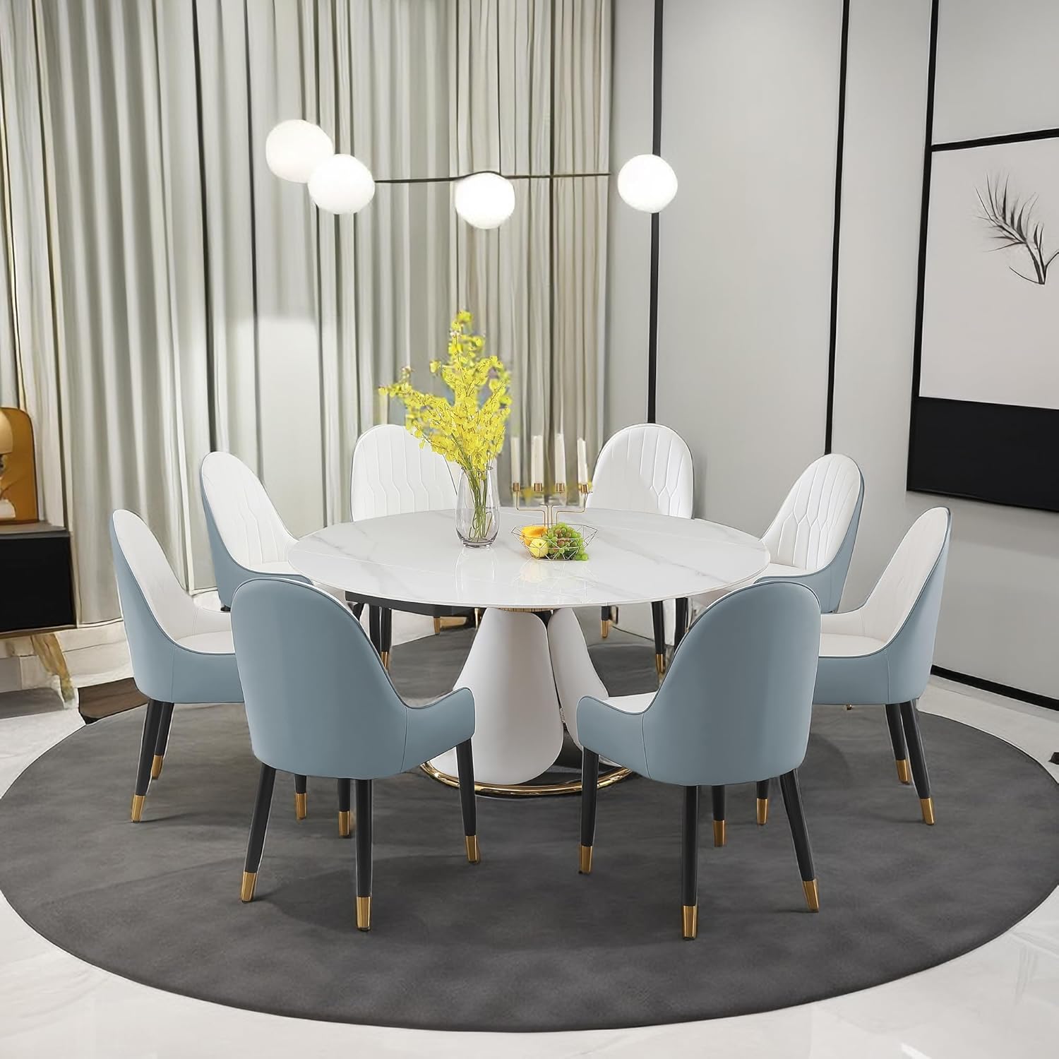 Amazon.com - 9PCS Round Dining Table Set - Marble White Modern Dining Table with Retractable ...