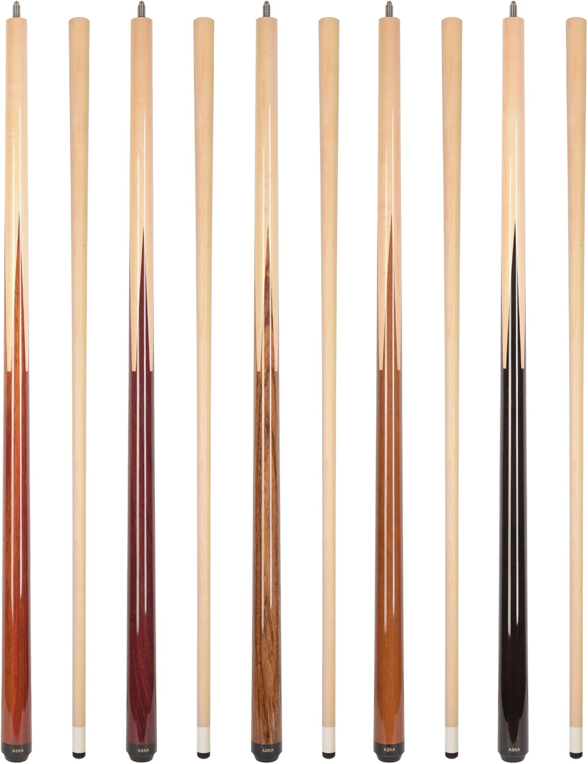 Billiard Pool Sticks Set of 5 Aska Sneaky Pete Pool Cues, Mixed Weights ...