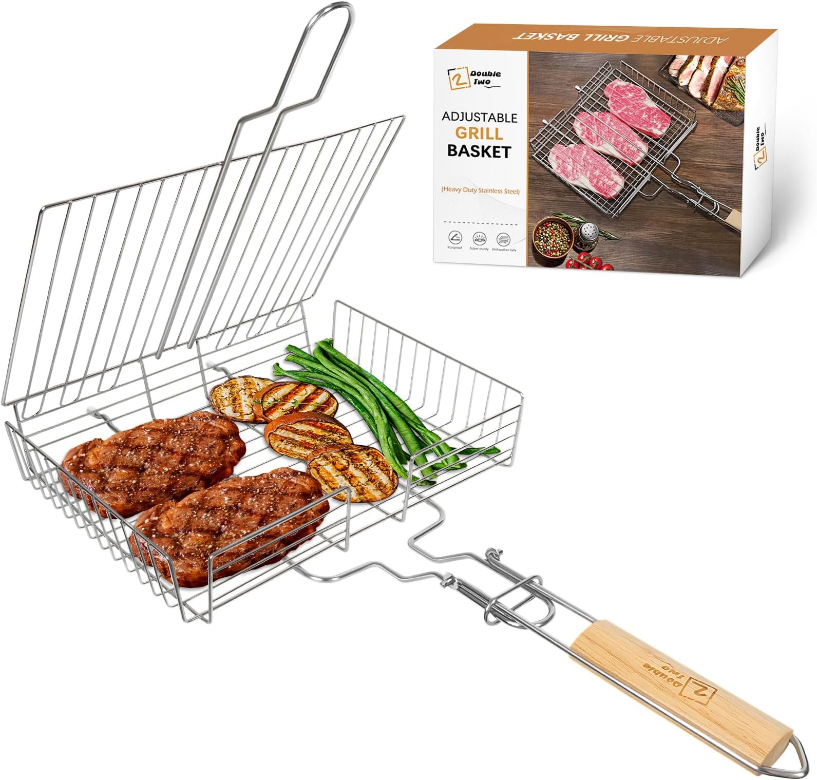 Amazon.com: Grill Basket AIZOAM Grill Basket Stainless Steel BBQ ...