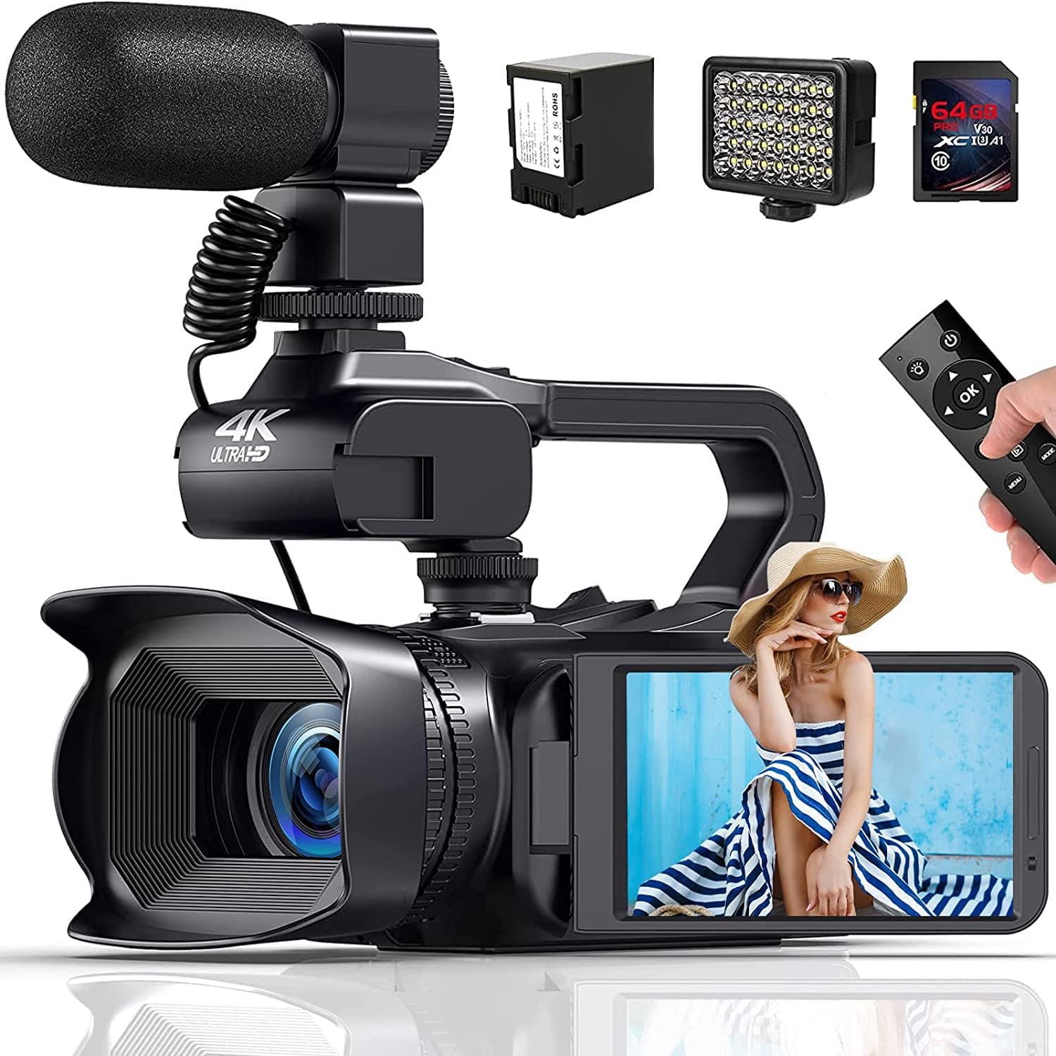 Caméscope 4K Caméra Vidéo HD 60FPS 64MP Autofocus Vlog Caméra, WiFi ...