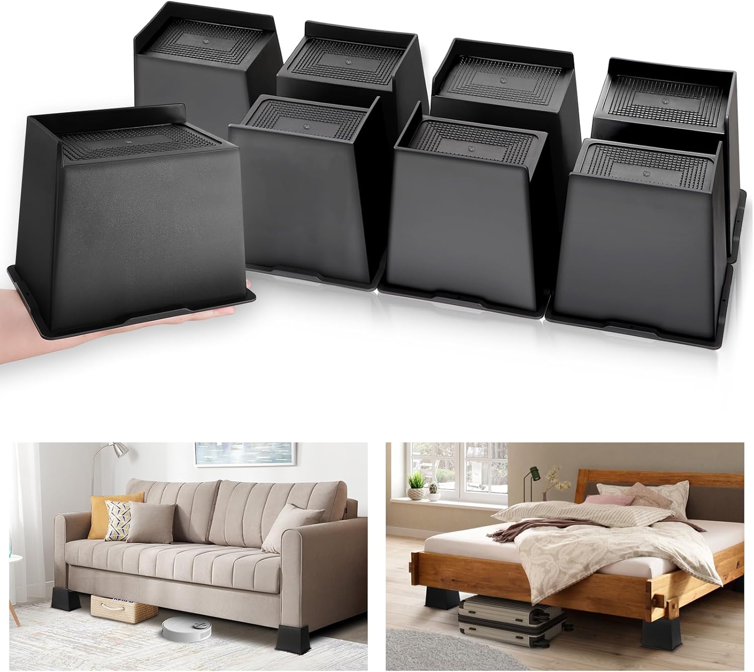 Amazon.com: shouwuhho Bed Risers 6 Inch Heavy Duty, Oversized Furniture ...