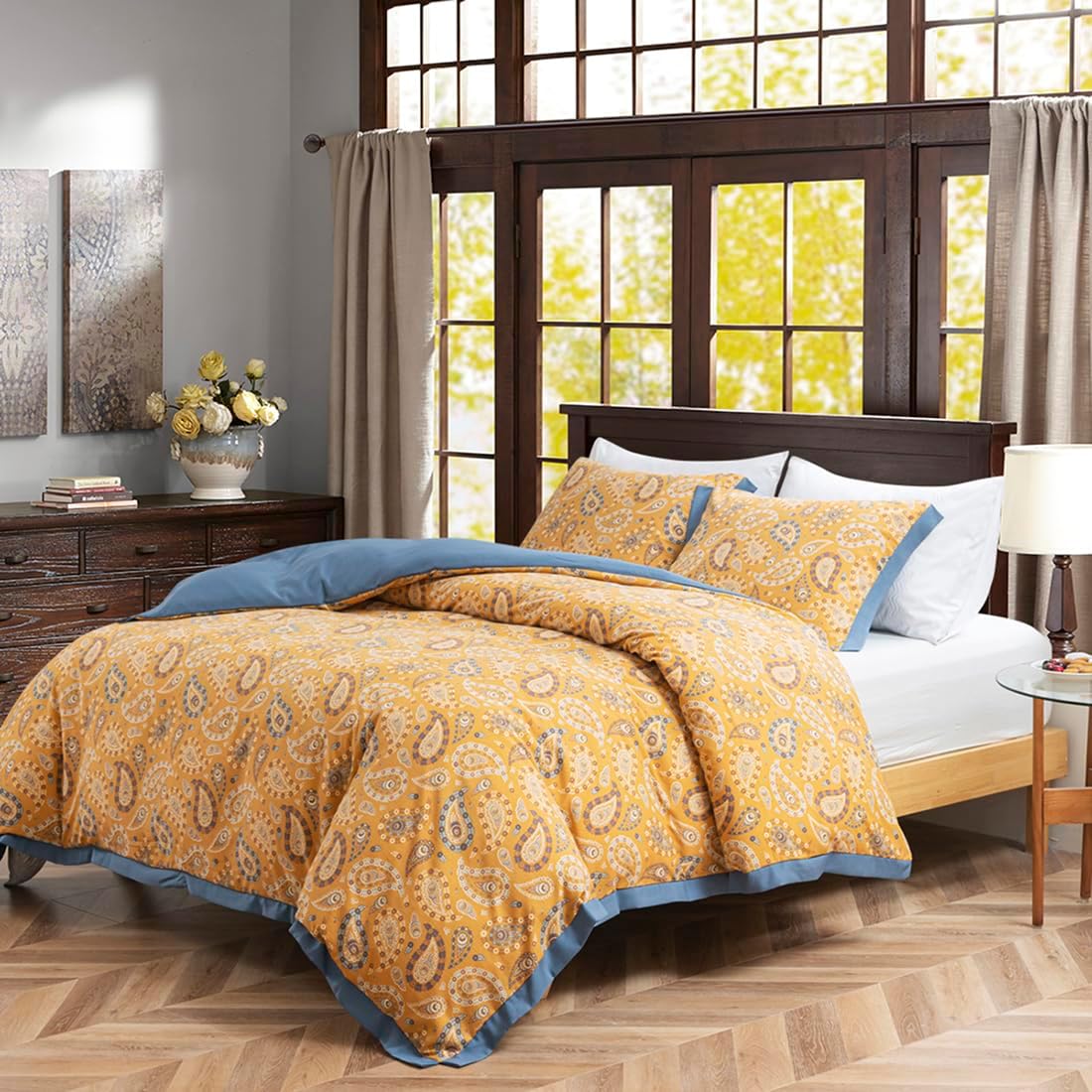 Amazon.com: MR.FEATHER Floral Printed Bedding Duvet Cover Set Size Boho ...