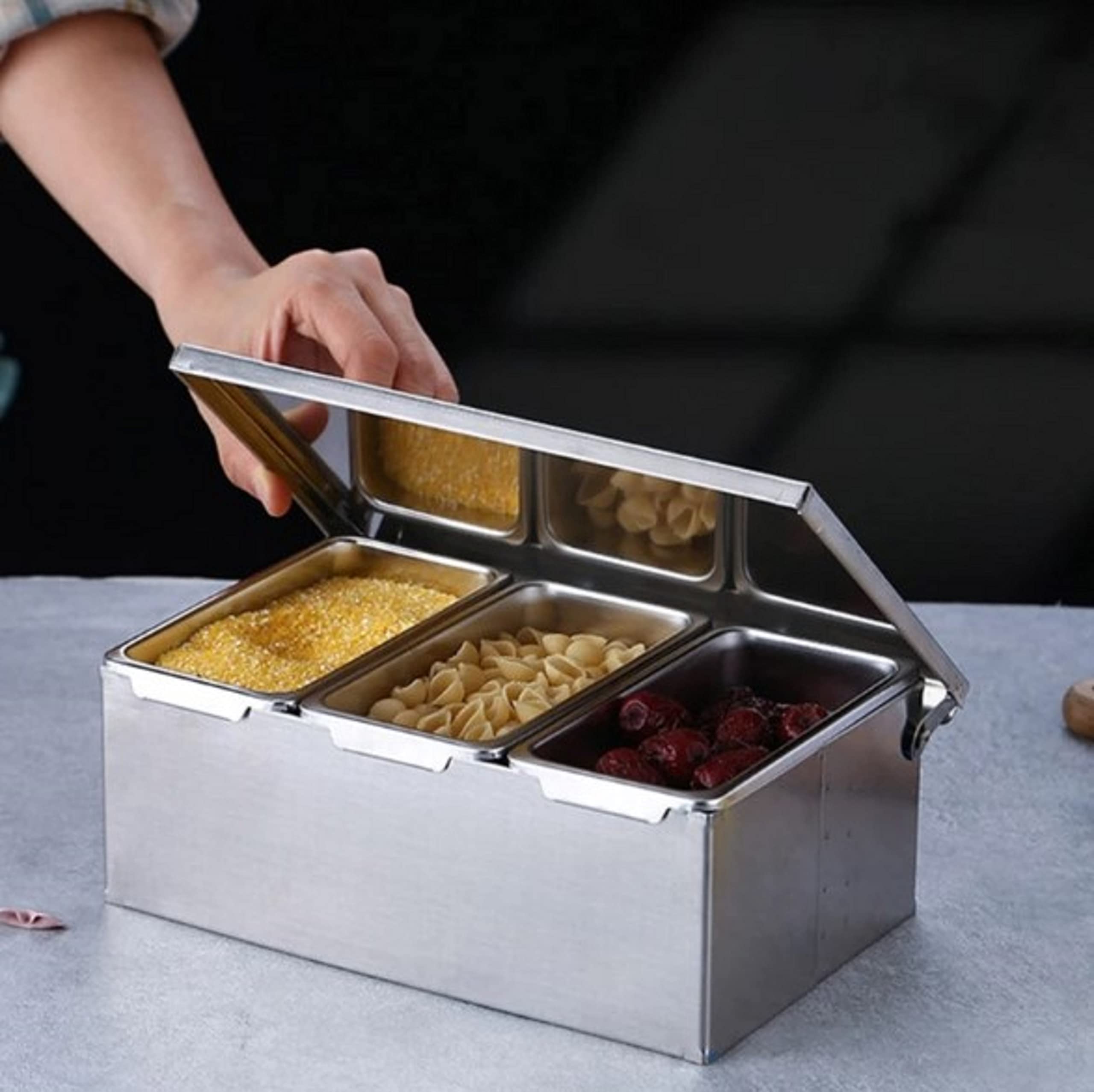 Snapklik.com : TrueCraftware- 3 Compartment Stainless Steel Condiment Bar