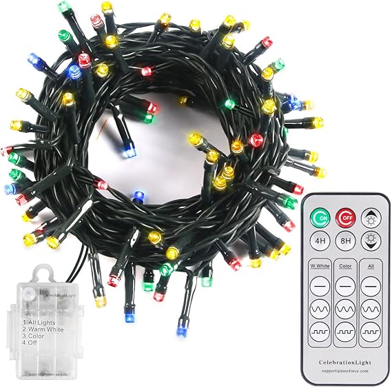35ft 75 LED Battery Powered Christmas Lights with Remote and Timer ...