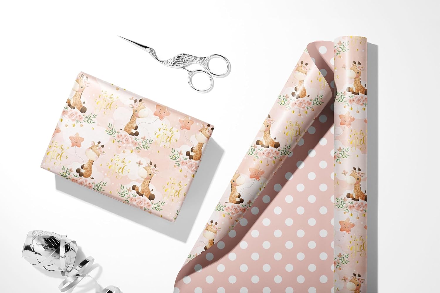 Amazon.com: MAYPLUSS Reversible Baby Girl Wrapping Paper Roll, Little ...