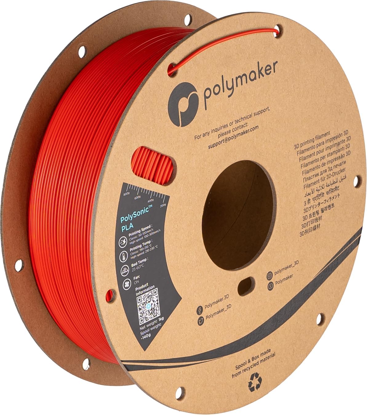 Polymaker High Speed PLA Filament 1.75mm, Red PolySonic PLA 3D Printer ...