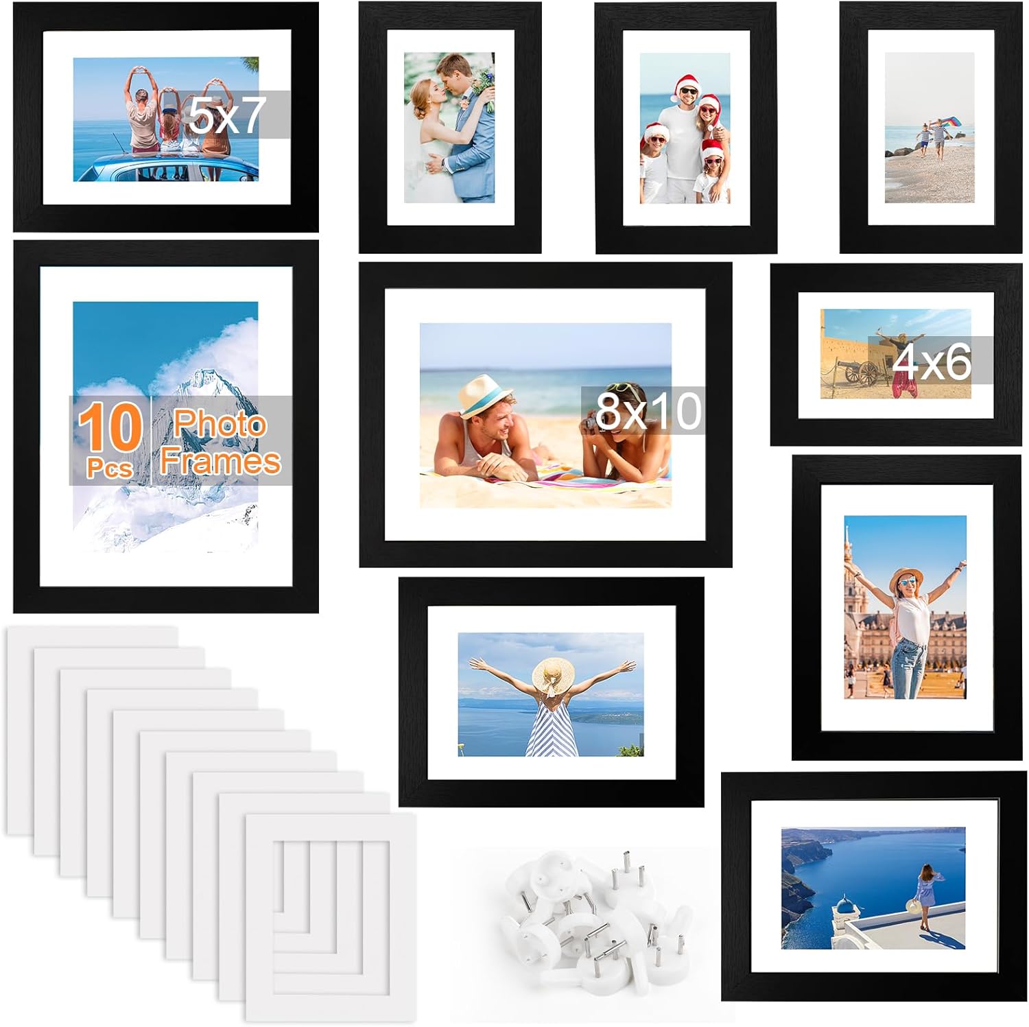 Amazon.com - ZENOWICK 10 Pcs Picture Frames with 10 White Mats,Wooden ...