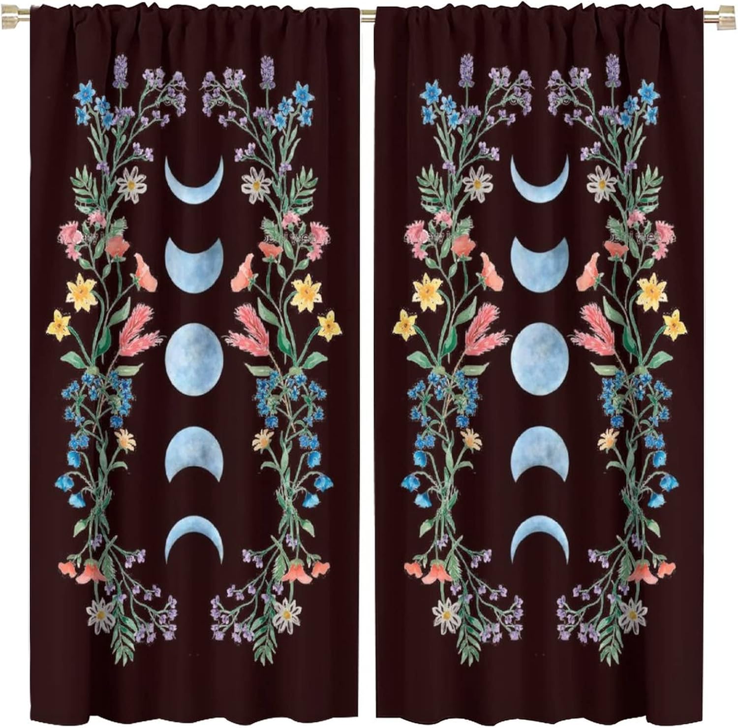 Amazon.com: Moon Floral Curtains Black Flower Wildflower Phase Moonlit ...