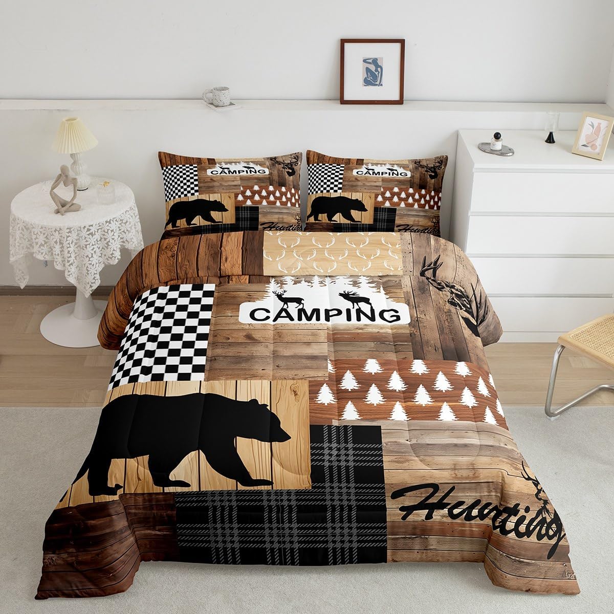 Amazon.com: Camping Bedding Set Bear Elk Deer Hunting Comforter Set ...