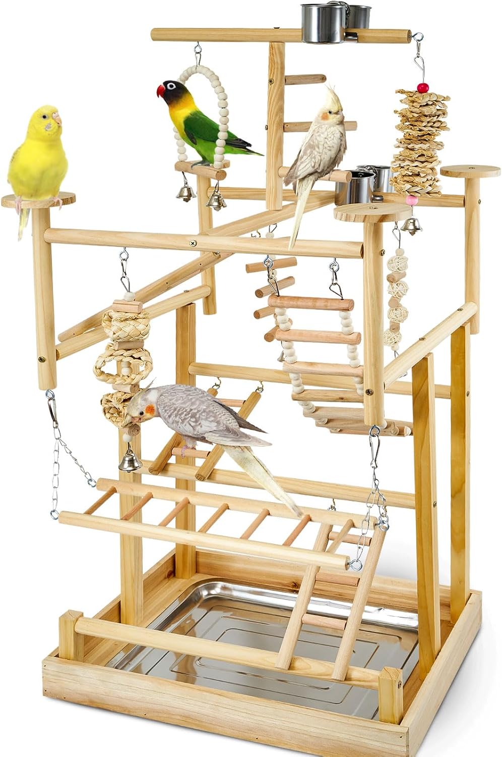 Amazon.com : LIMIO Bird Playground Parrot Playstand Natural Wood Bird ...