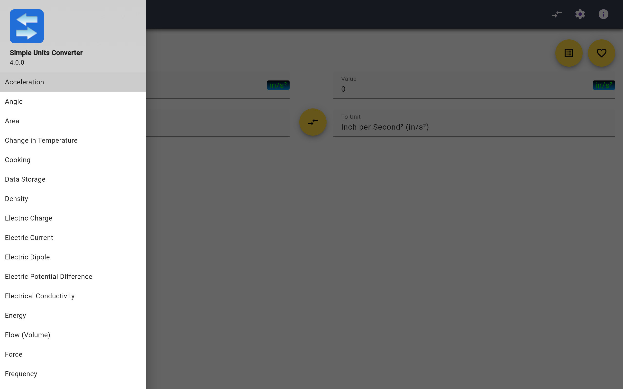Aplicación Simple Units Converter en Amazon Appstore