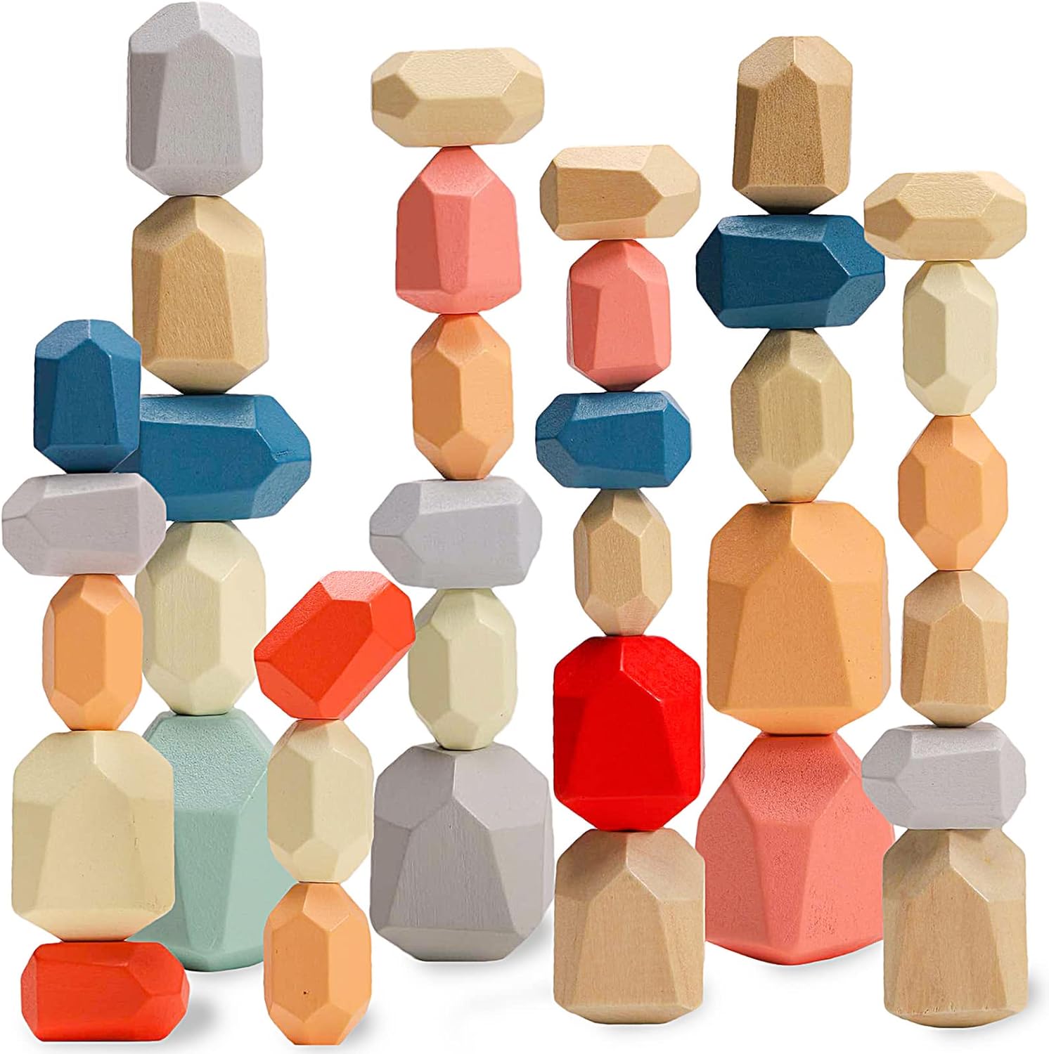 36Pcs Balancing Stones,Wooden Rocks Stacking Stones,Colorful Stacking ...