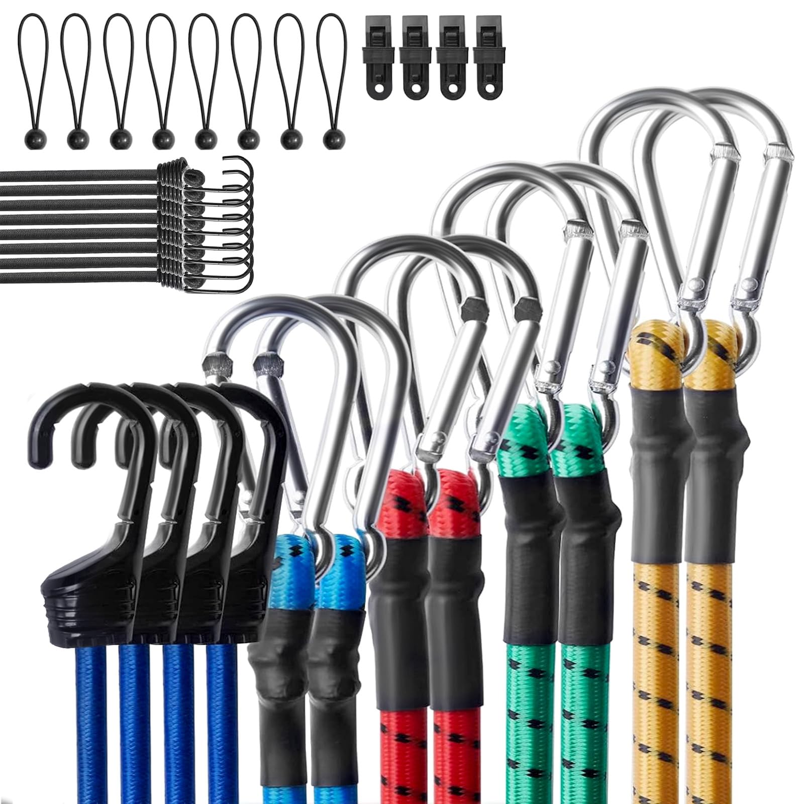 Eyourlife Bungee Cords with Hooks 32PCS Bungee Straps Set Include ...