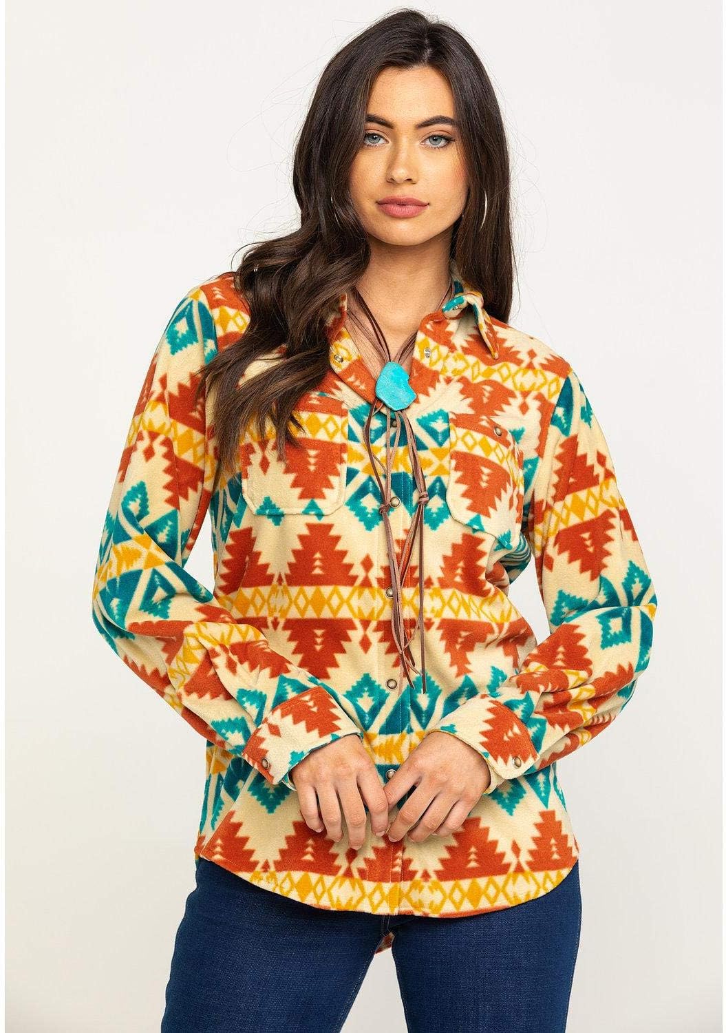 Wrangler Women's Aztec Fleece Button Down Shirt - Lwk342m at Amazon ...
