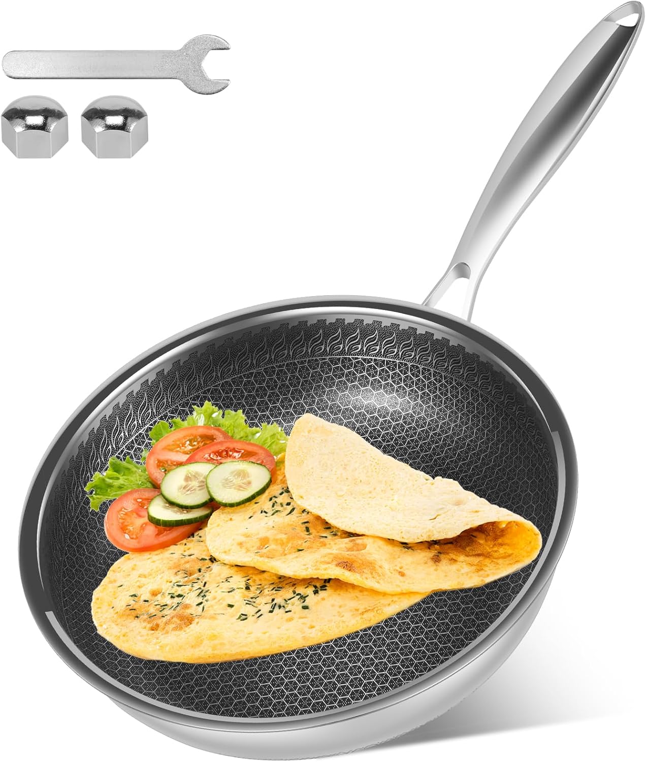 Amazon.com: 10" Stainless Steel Frying Pan, Honeycomb Skillet with Lid ...