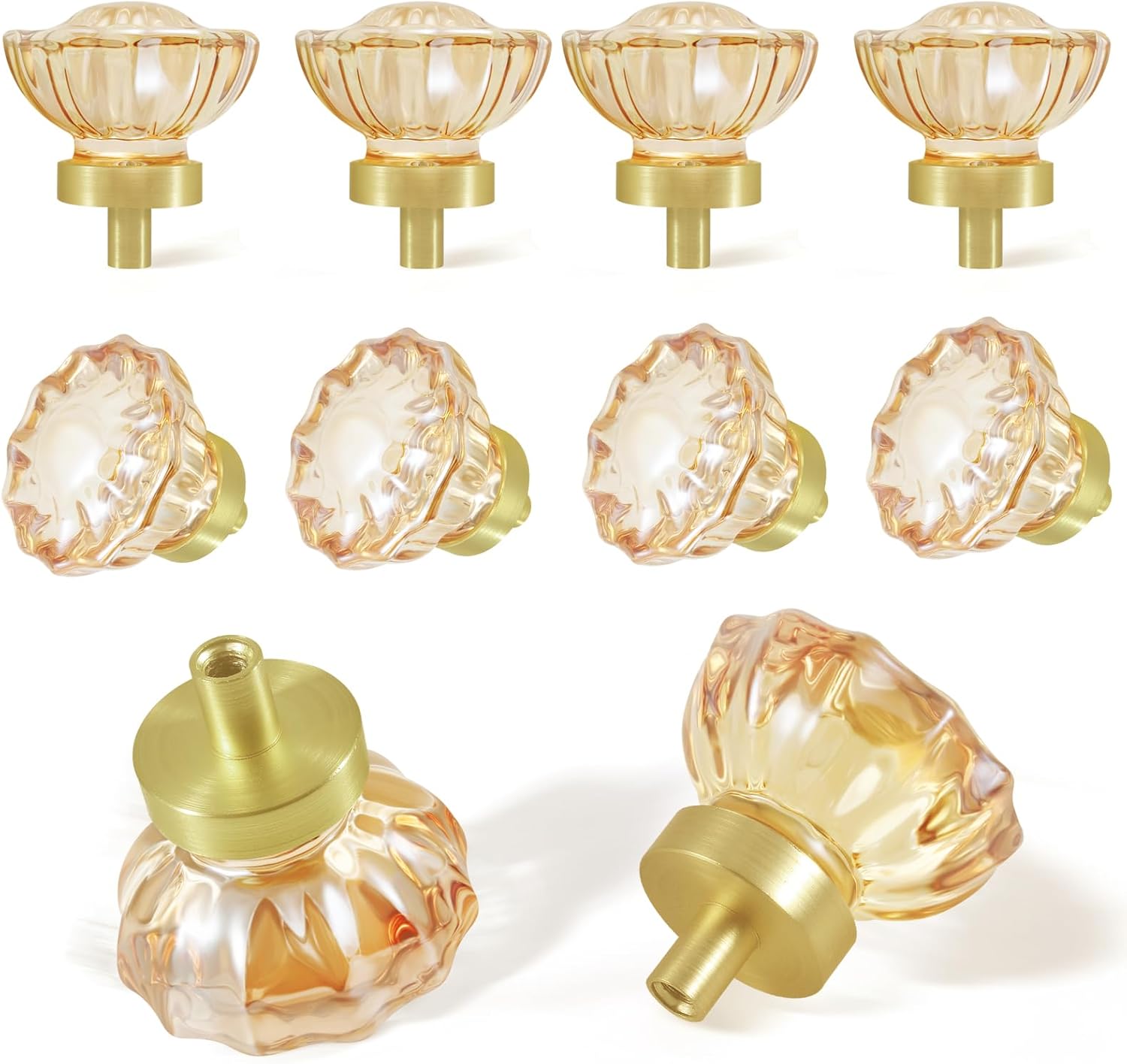 SHINY HANDLES Champagne Crystal Cabinet Knobs and Pulls 8 Pack,Glass Knobs for Dresser Drawers ...