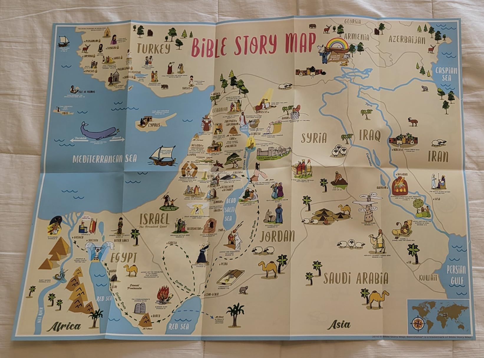 Bible Map - Fold Out Pamphlet, 16" x 21", Map of Holy Land with over 70 ...