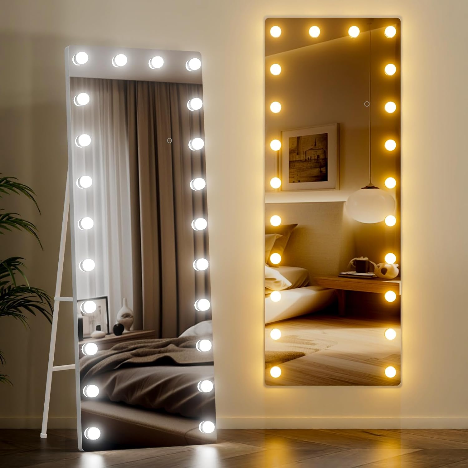 64X21 Inch Hollywood Full Length Mirror with Lights, LED Floor Mirror ...