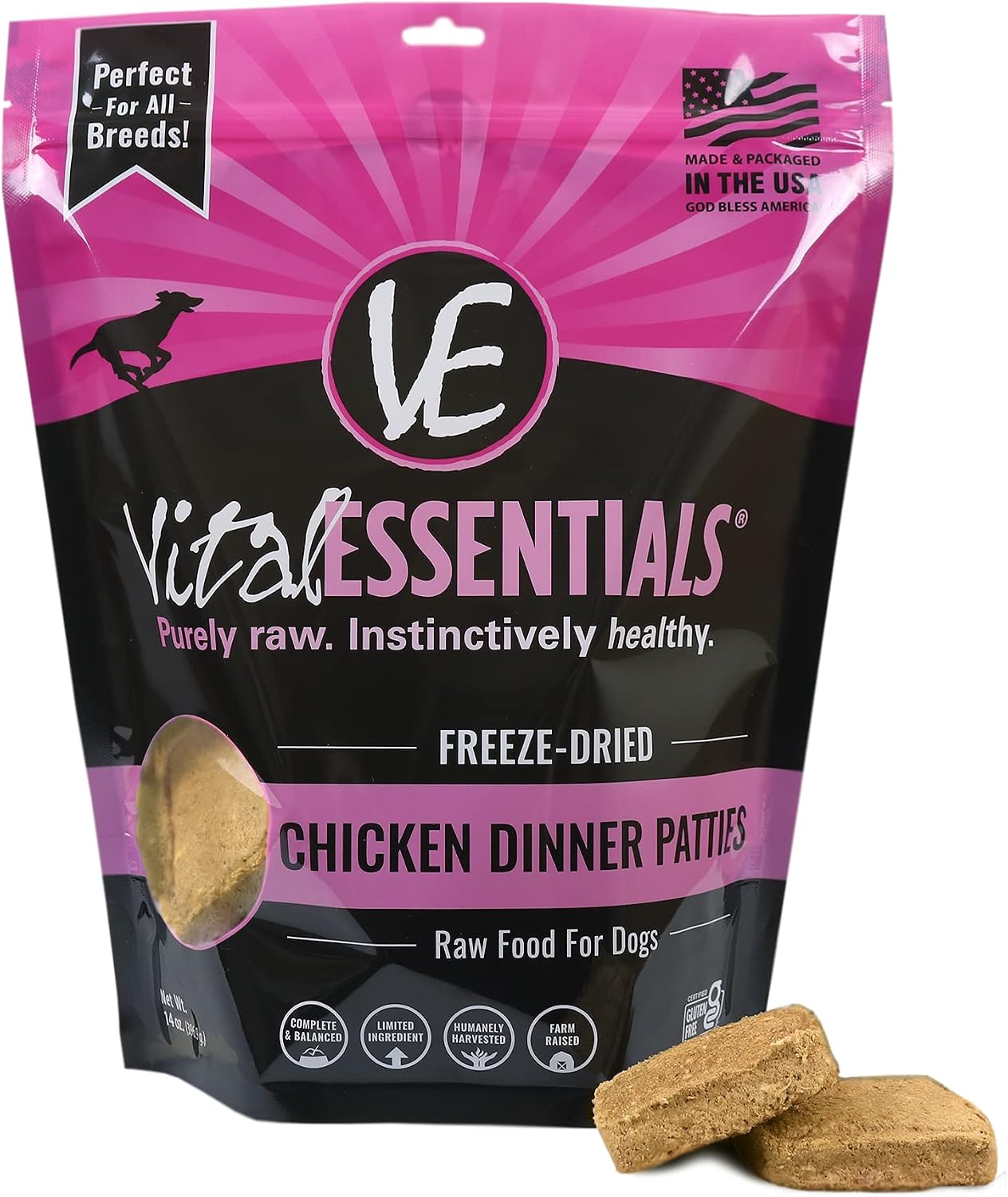 Vital Essentials Freeze-Dried Chicken Dinner Patties Dog Food, 14 oz ...