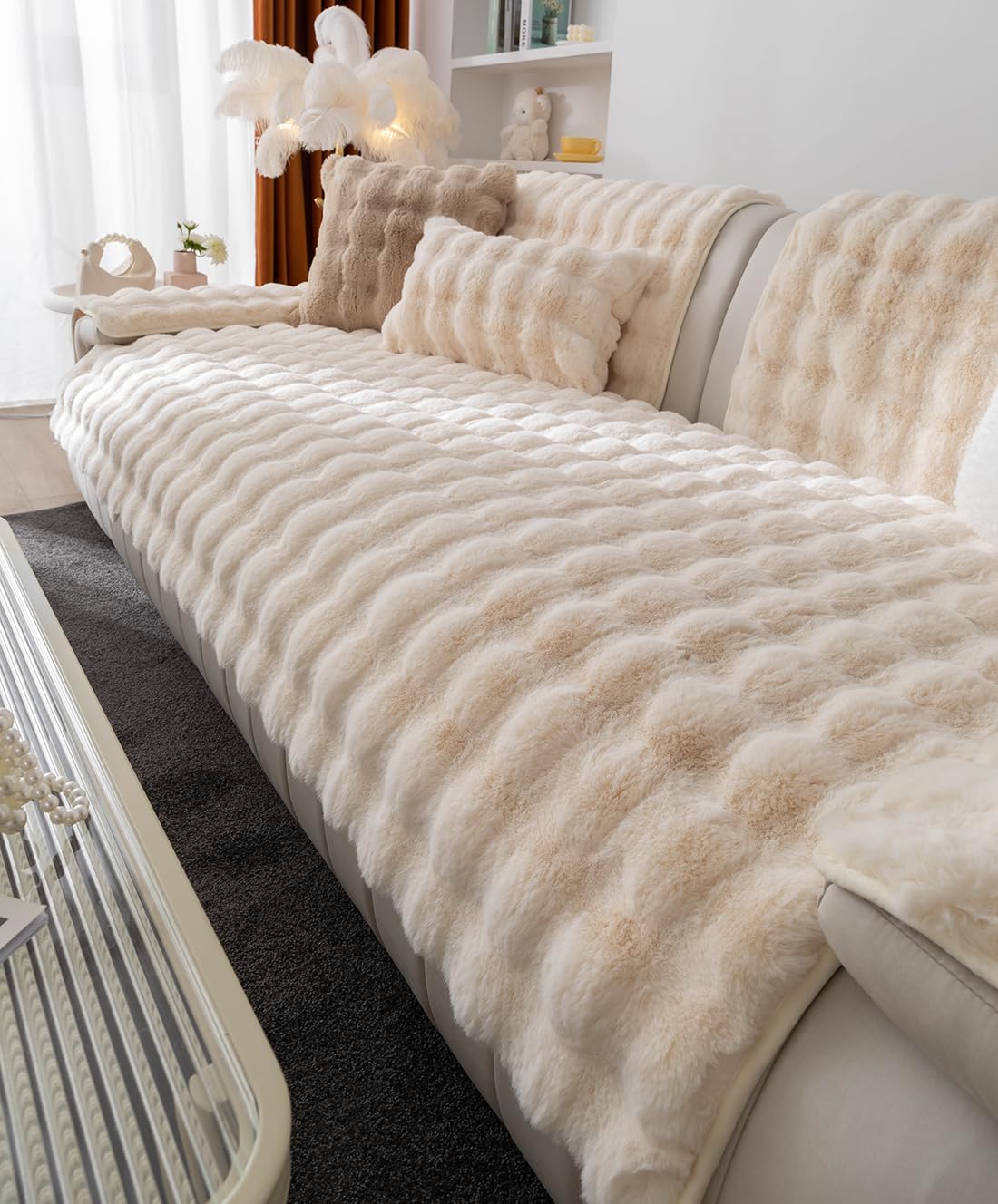 Amazon.com: Huierxun Luxury Soft Faux Fur Fleece Armrest Cover ...