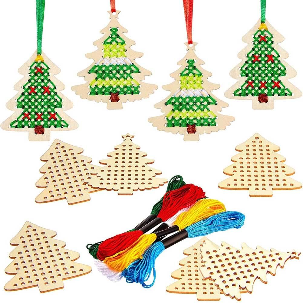 Amazon.com: 10 pcs Christmas Wooden Cross Stitch Kits Cross Stitch Wood ...