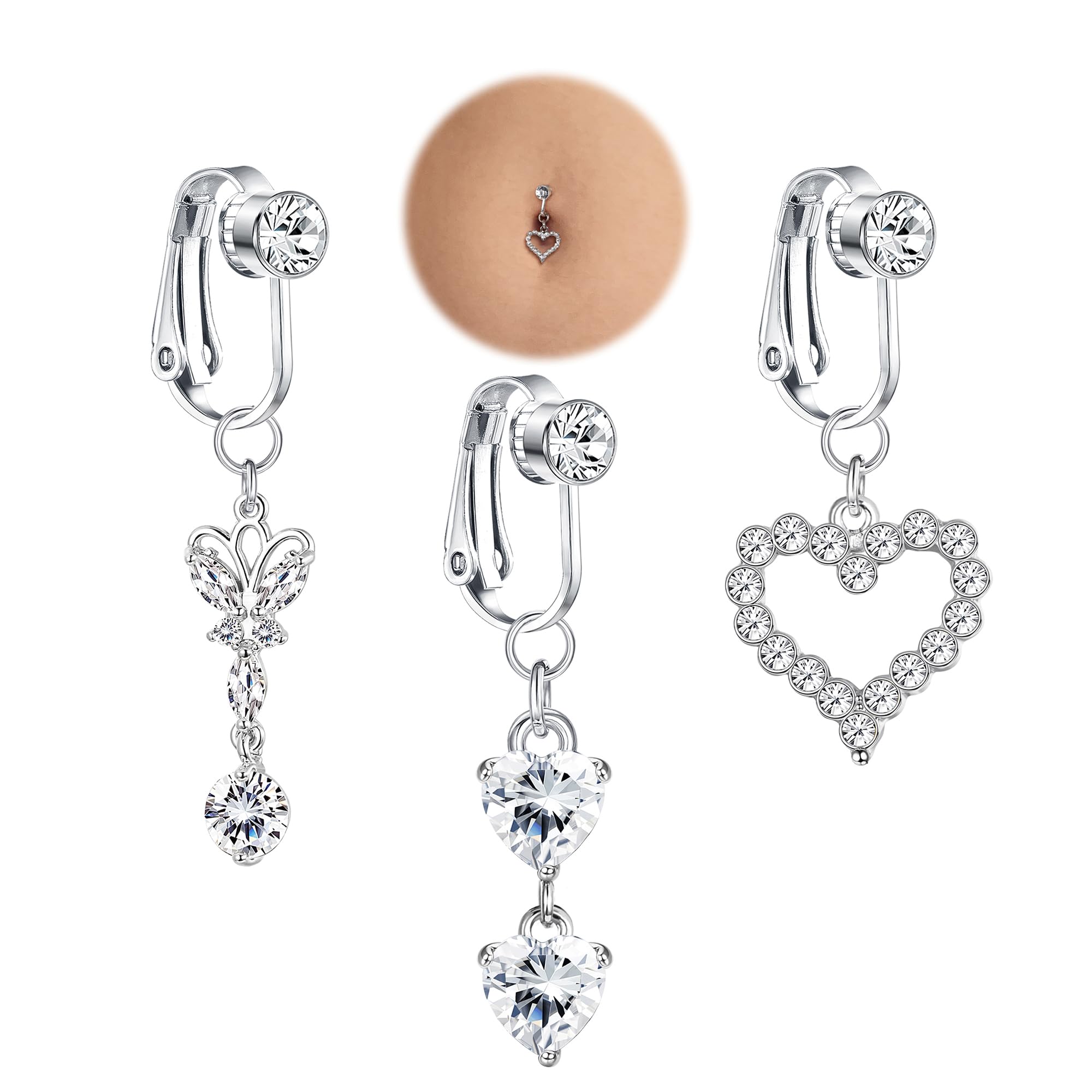Amazon.com: JeryWe 6 Pcs Fake Belly Ring Clip on Belly Button Rings ...
