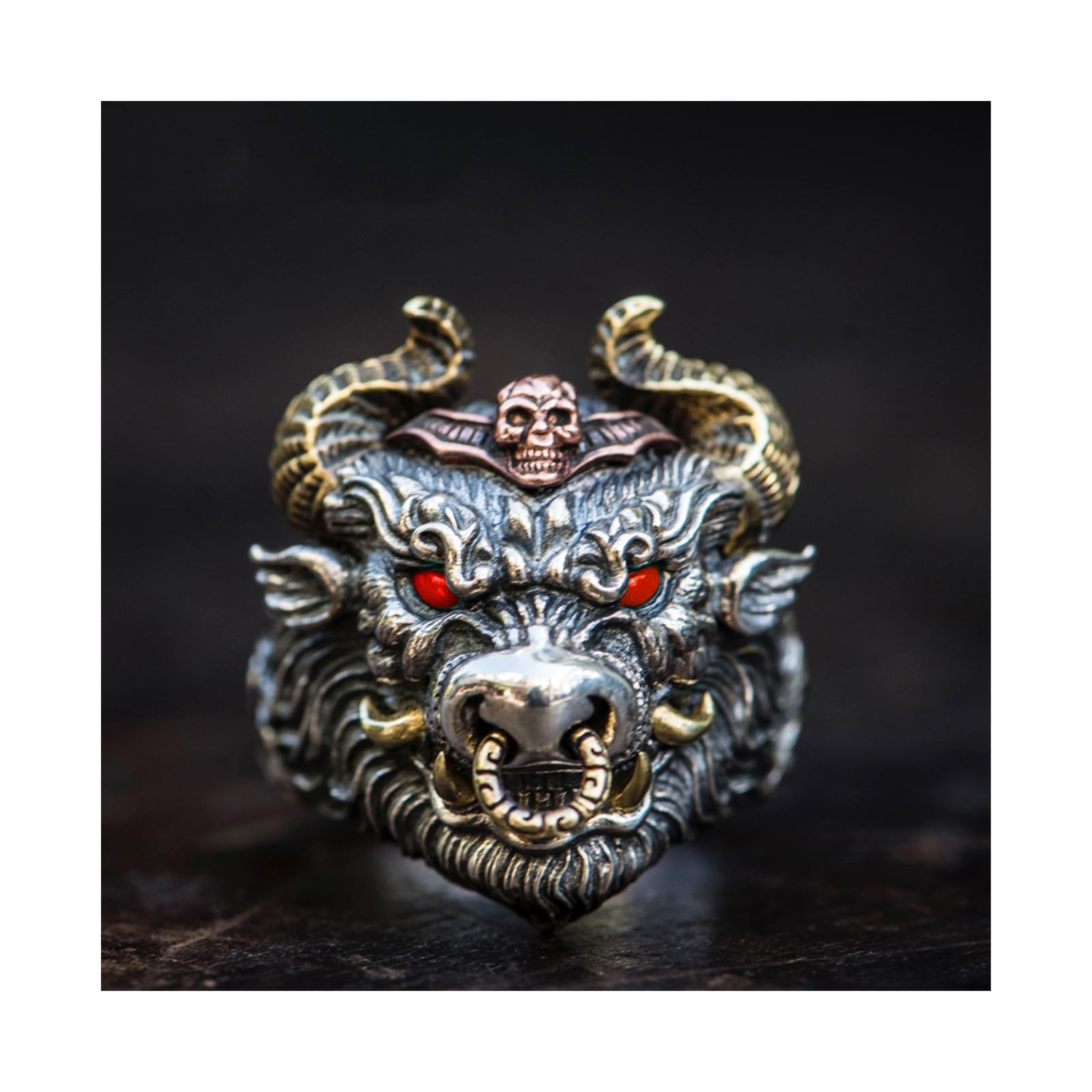 Zyuzles Bull Head Ring,Red Eye Bull Skull Ring,Taurus Constellation ...