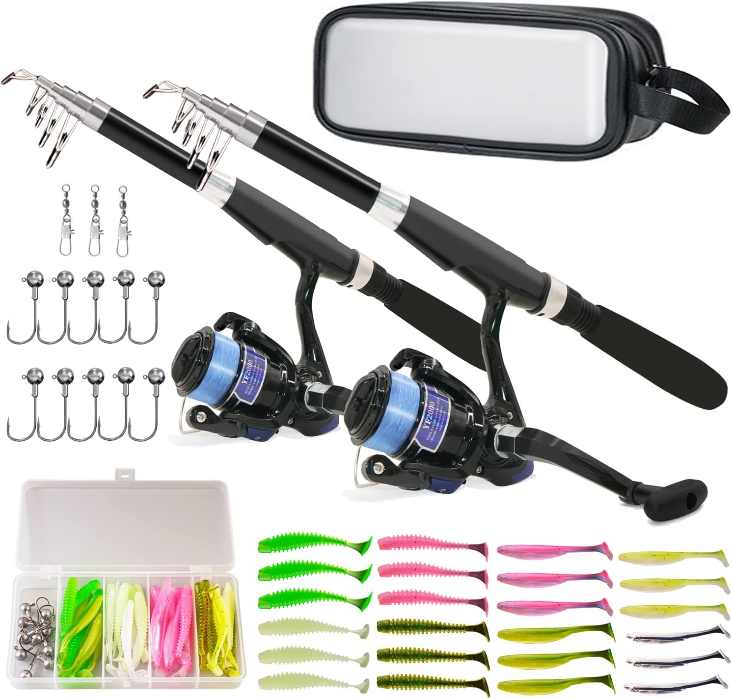 Amazon.com : Fishing Pole Combo Set, 1.6M/5.5Ft 2 Pack, Telescopic Rod ...