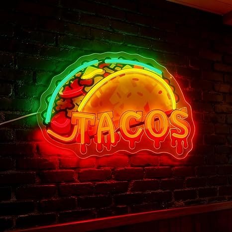 Tacos Neon Sign, LED Taco Signs Mexican Burritos Light Up Sign for ...