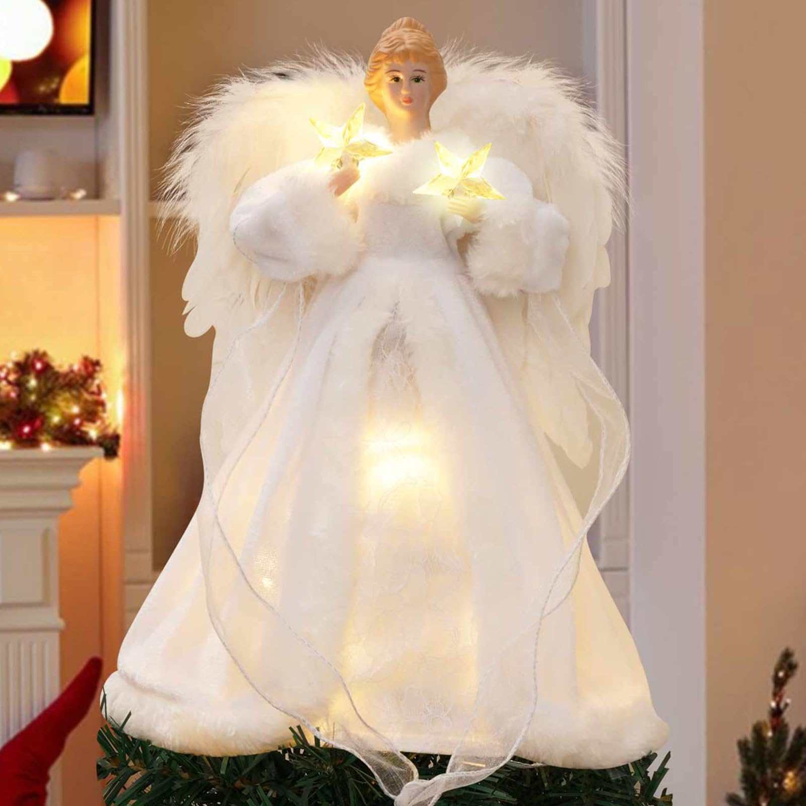 Amazon.com: Christmas Angel Tree Topper, Tree Topper Angel with Lights ...