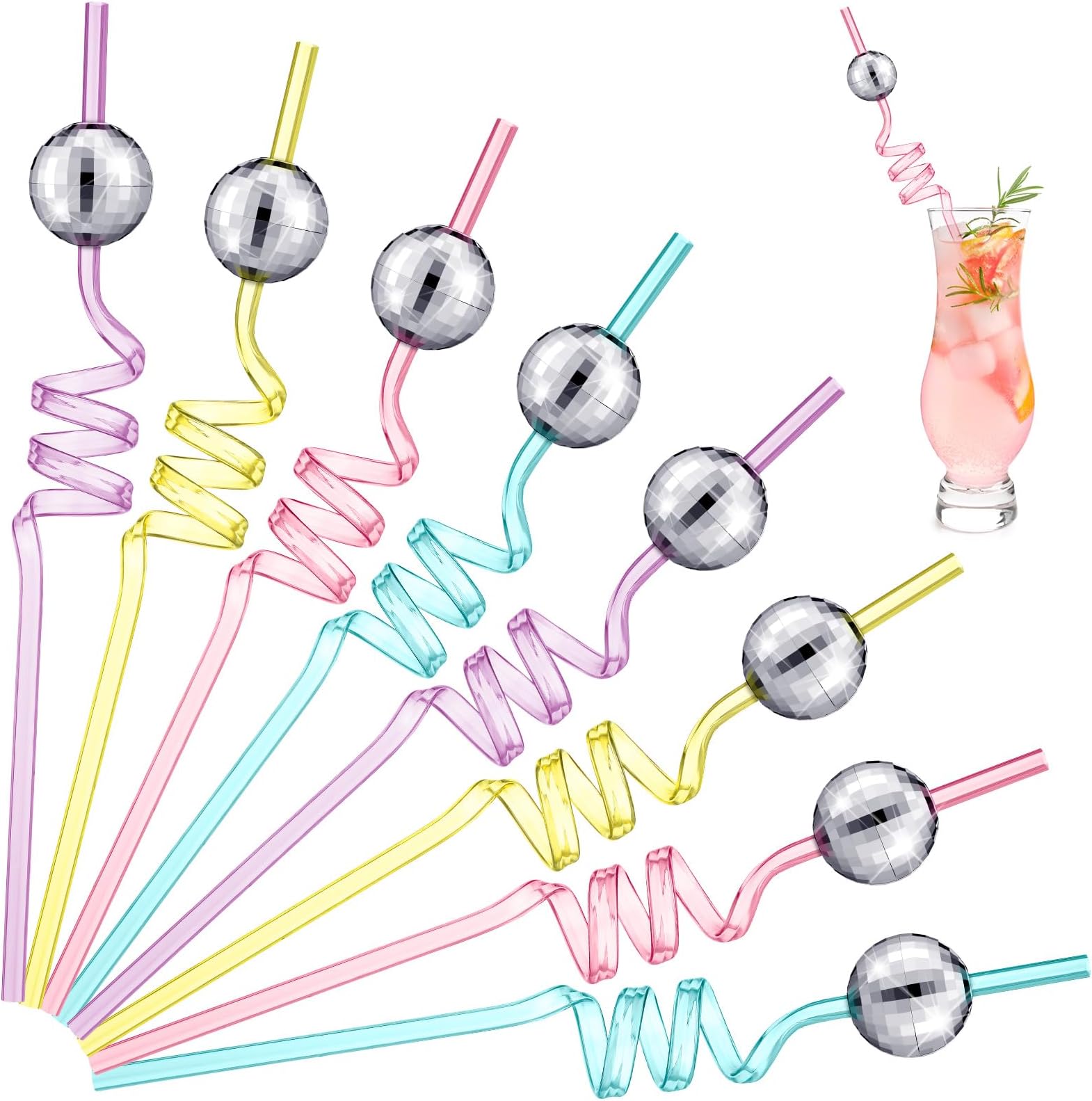 Amazon.com: xo, Fetti Disco Ball Reusable Swirly Straw Set - 16 pc ...