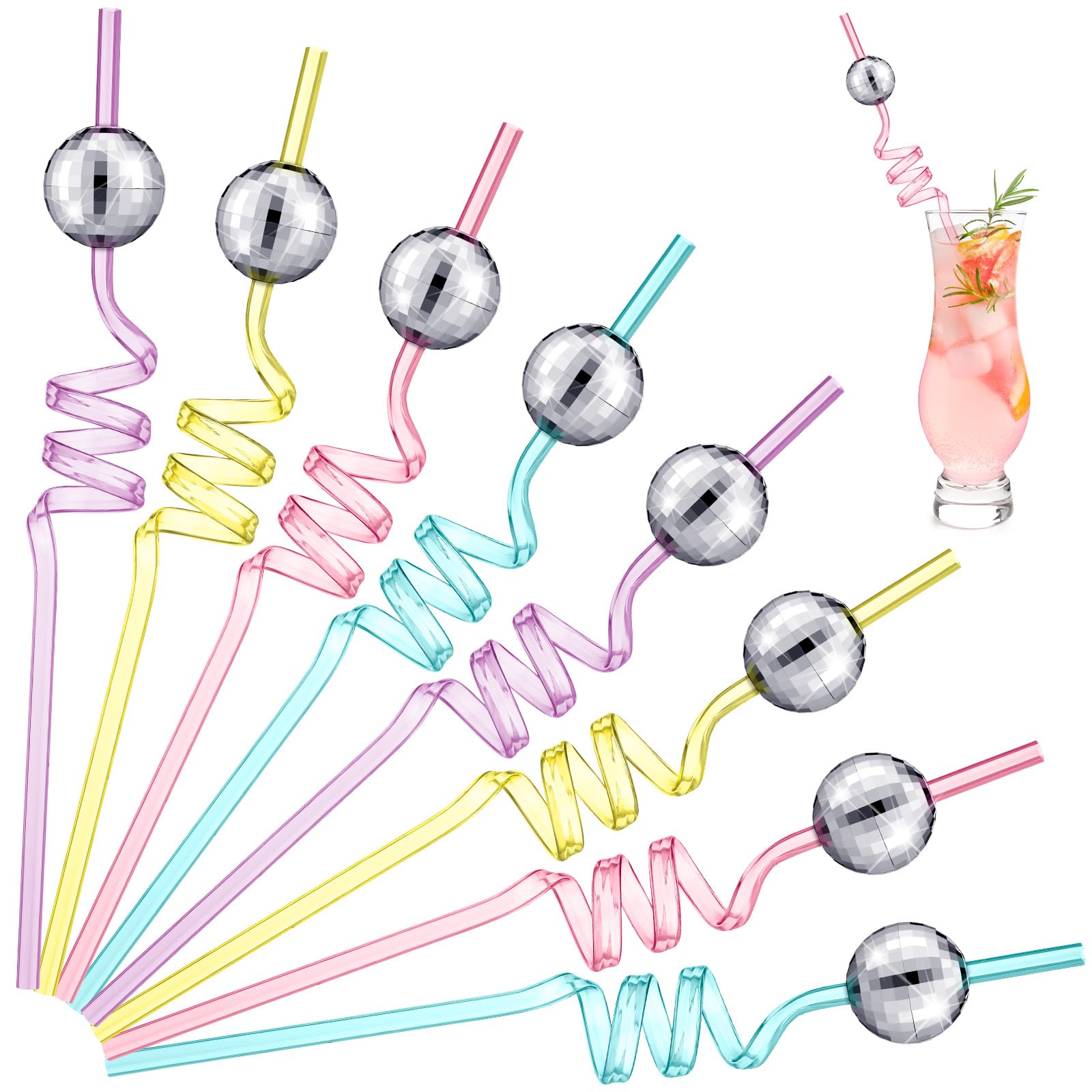 Amazon.com: Zhehao 16 Pcs Disco Ball Straws Mirror Disco Straw 70s ...