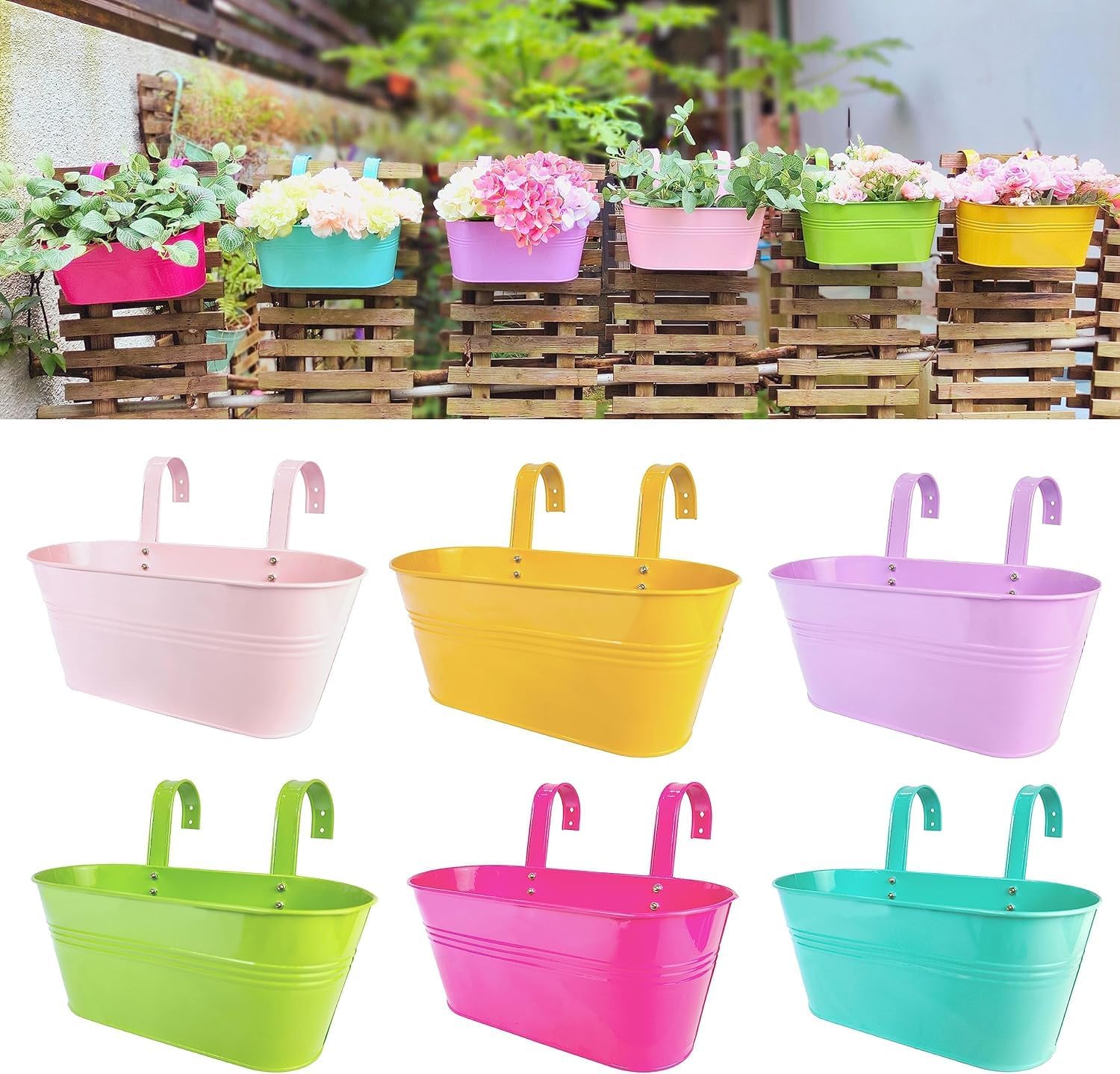 Amazon.com: Maxona Metal Iron Hanging Flower Pots, 6 Pack, 9.8 Inch ...