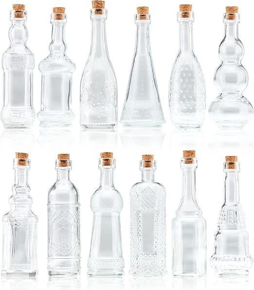 Amazon.com: BULK PARADISE Small Mini Clear Vintage Glass Bottles with ...