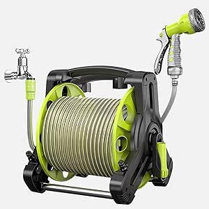 ALongDeng 30M Garden Hose Reel Set, Garden Hose Reel Kit Water Hose ...