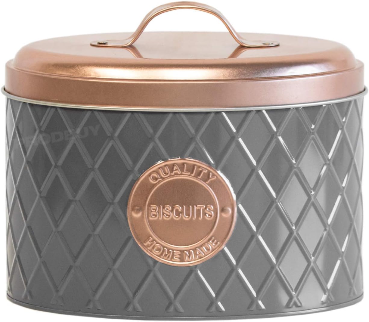 Grey & Copper Oval Shaped Geometric Biscuit Storage Tin : Amazon.co.uk ...