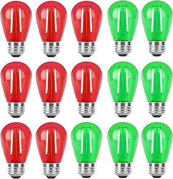 Minsily 15 Pack S14 Colored LED Bulbs Red and Green Christmas LED ...