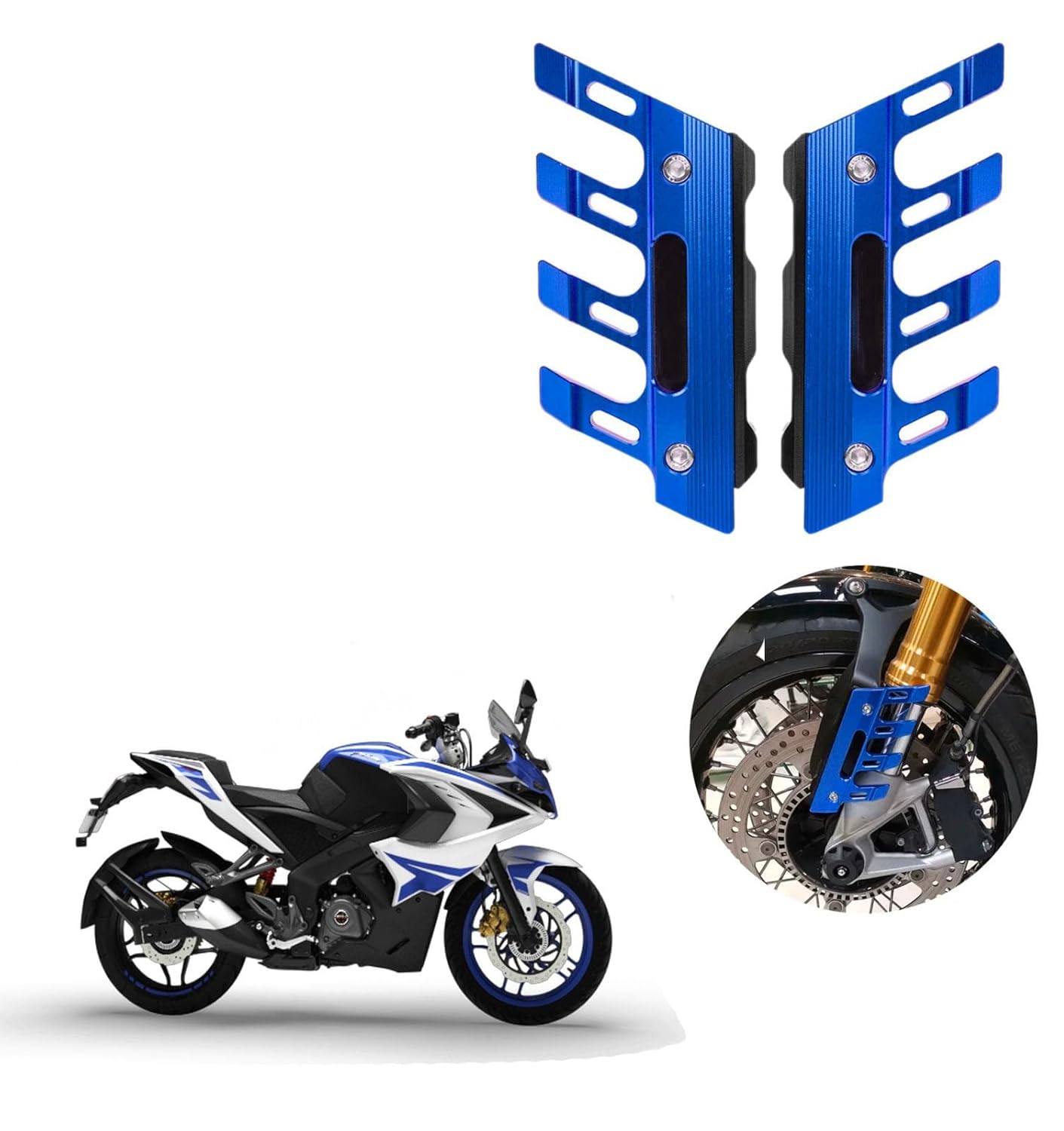 Vagary Blue CNC Shocker Protector Front Fender Slider Guard for Bajaj ...