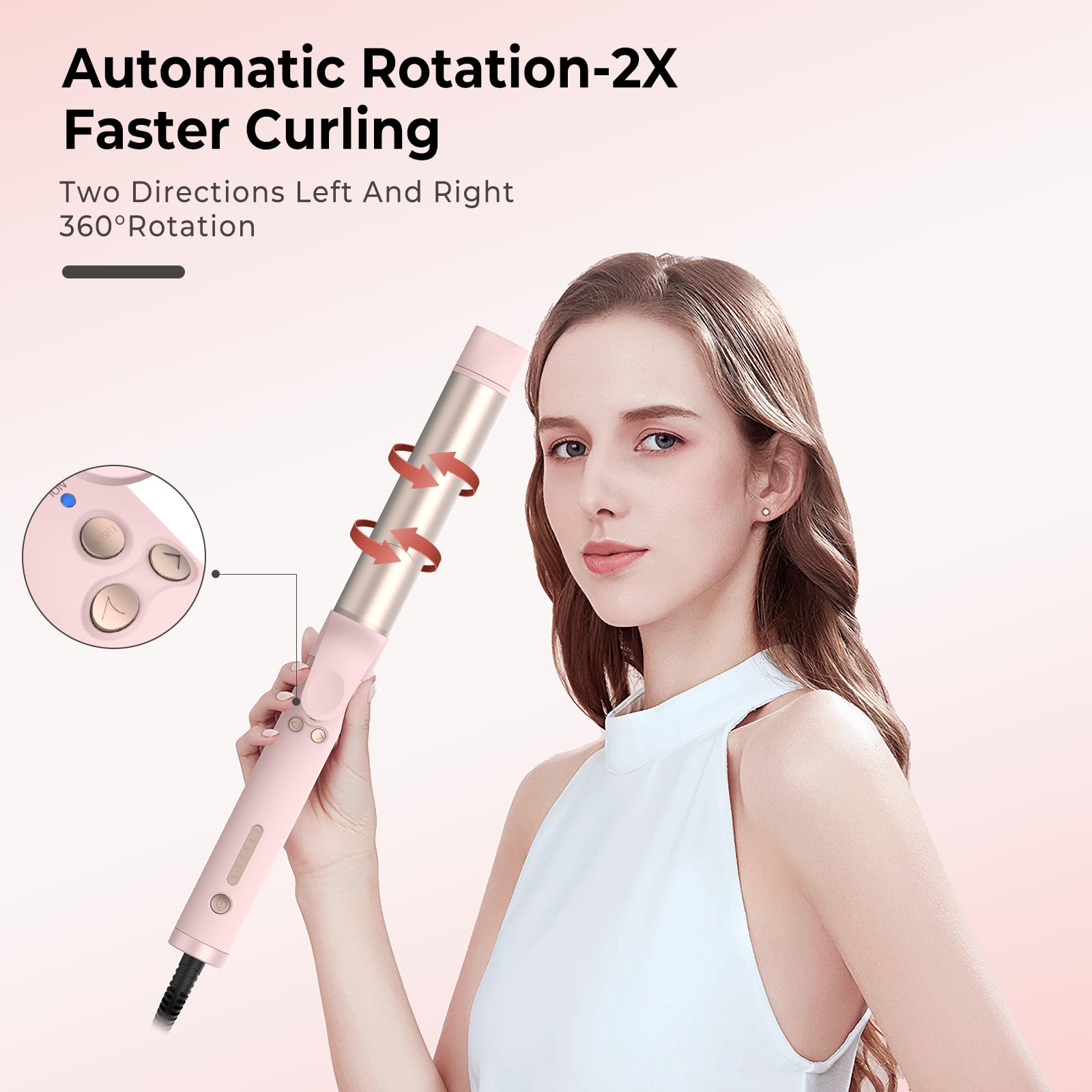 Rotating Curling Iron,1 1/4 in Automatic Hair Curler,360° Rotating ...