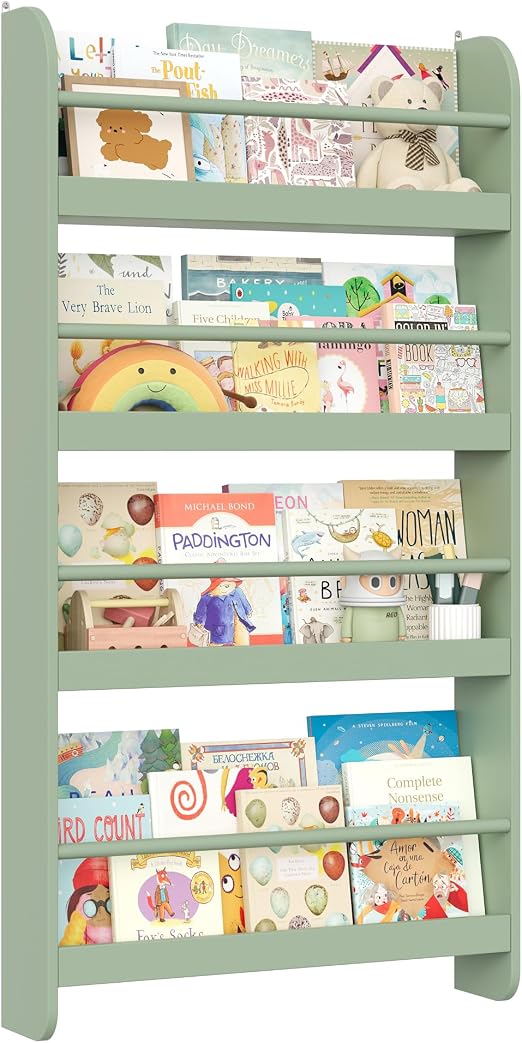 FOREHILL Kids Bookcase Wall Mounted Bookshelf 4 Tier Children's Book ...