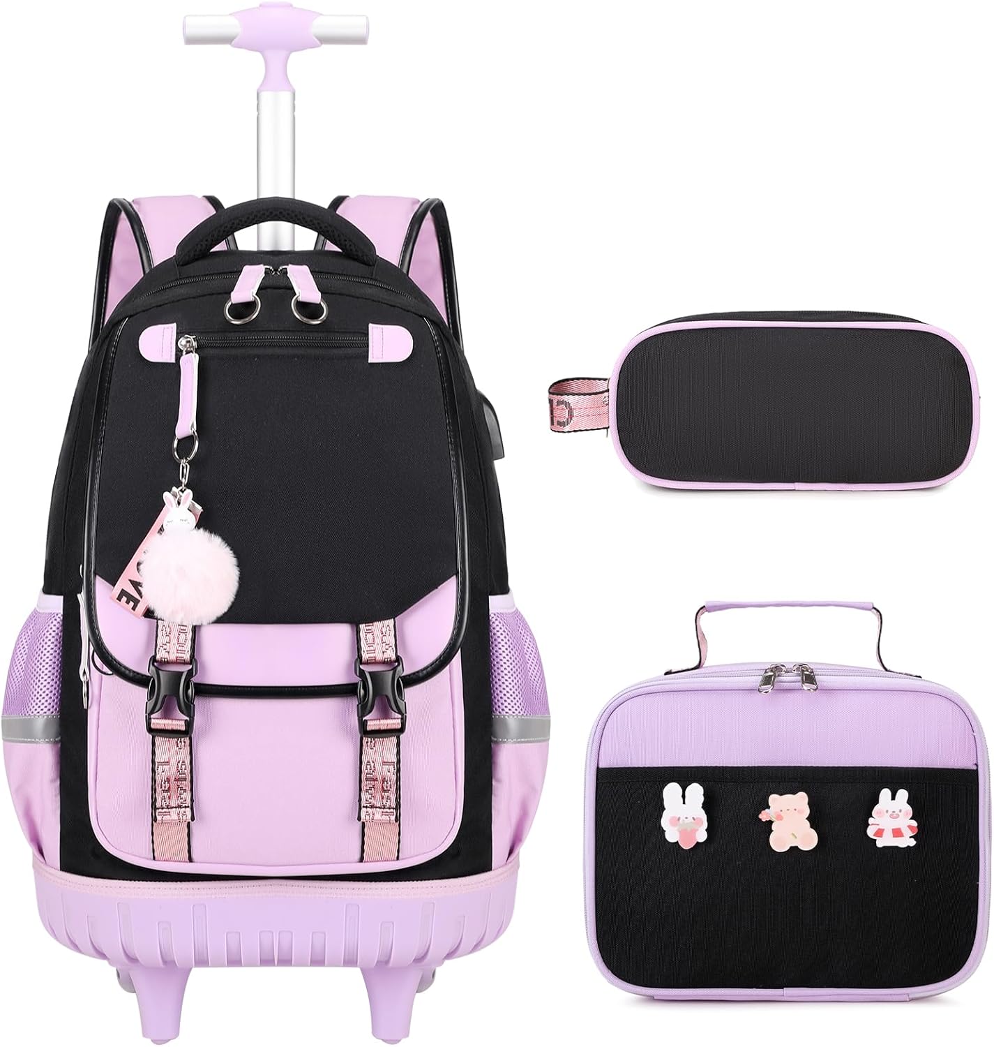 Amazon.com | Bevalsa Rolling Backpack for Girls, 3PCS Roller School ...
