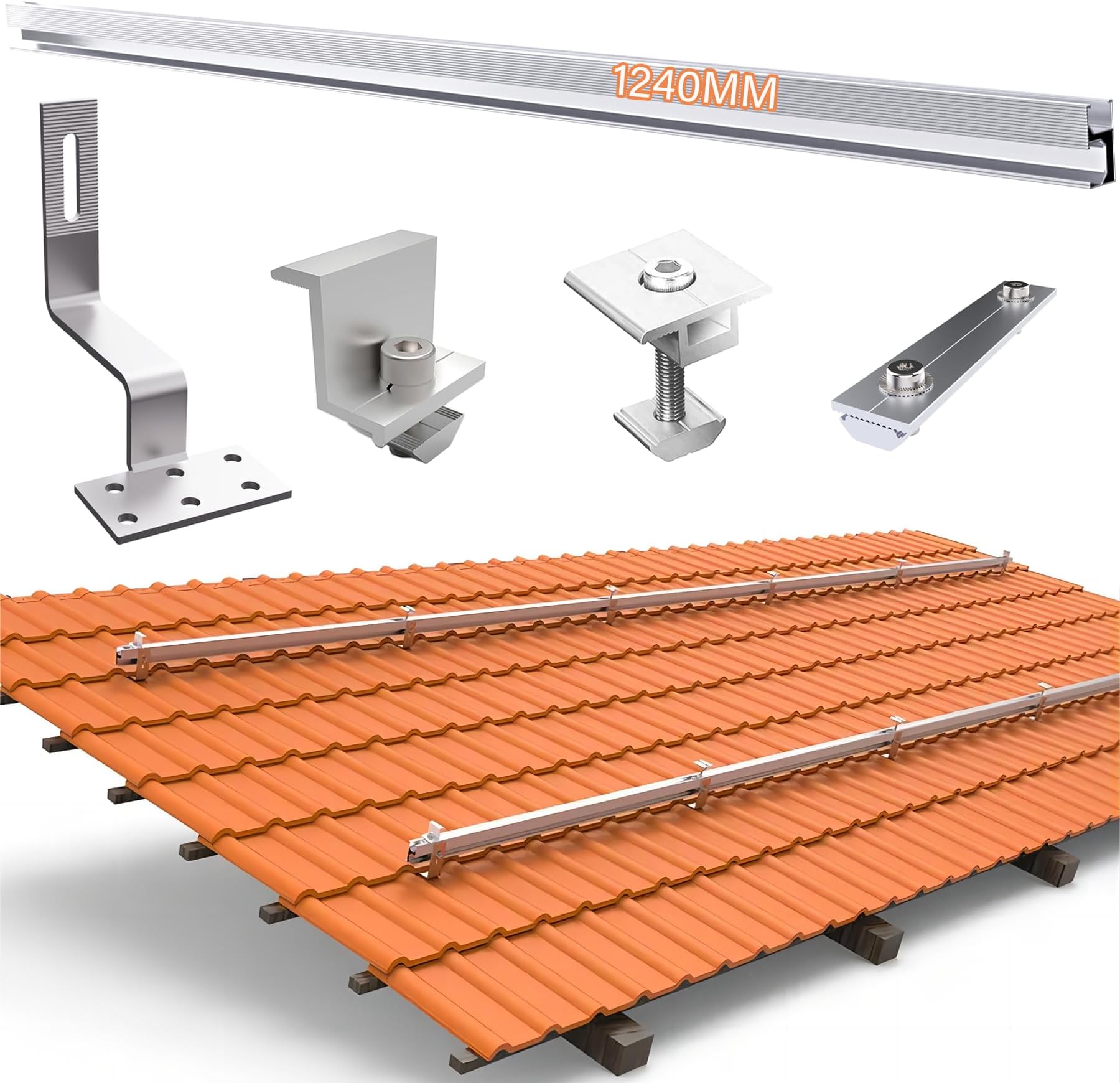 TEOV Kit de montage PV toit en tuiles avec rail de montage de 1240 mm ...