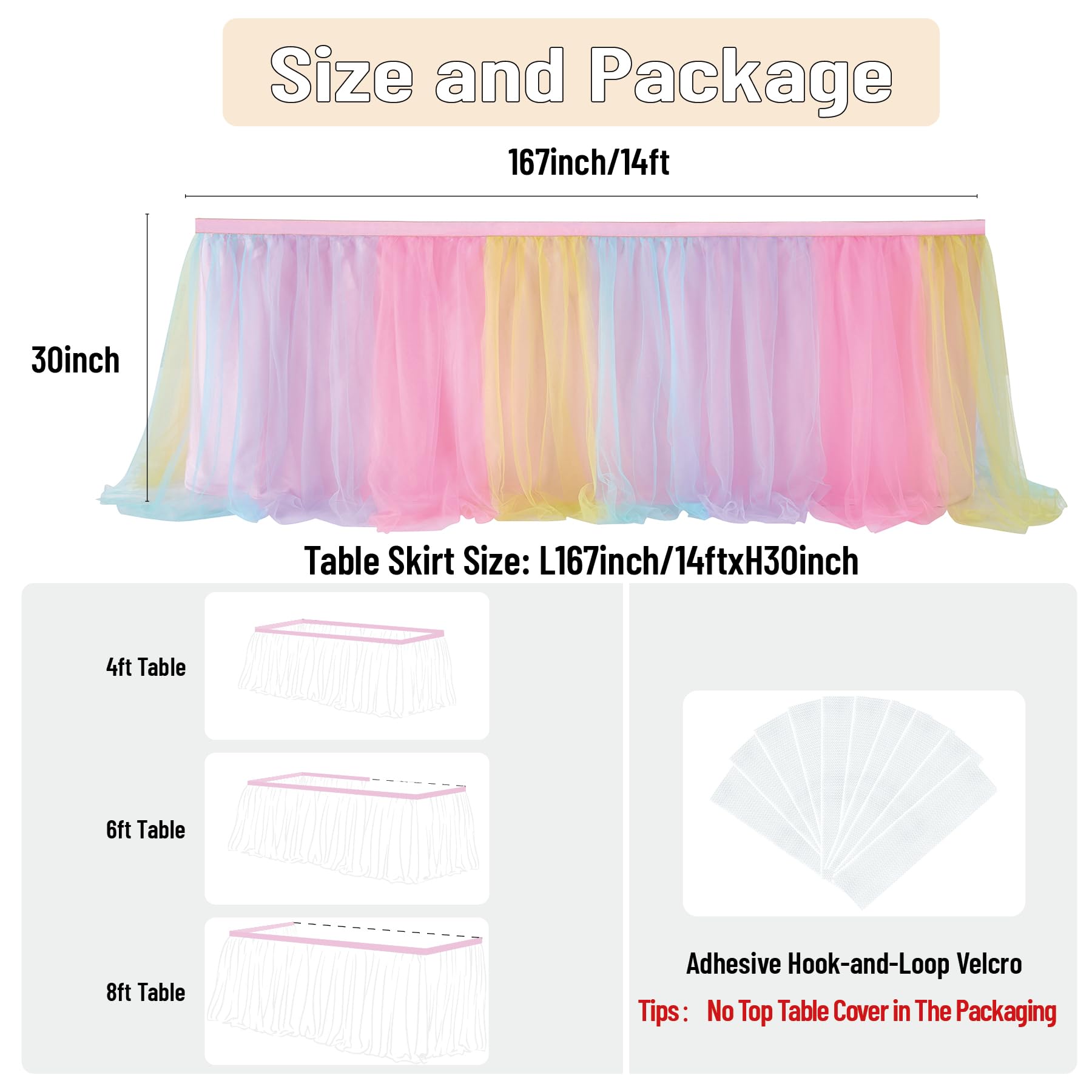 Snapklik.com : 167in Rainbow Tulle Table Skirts For Rectangle Tables 6 ...