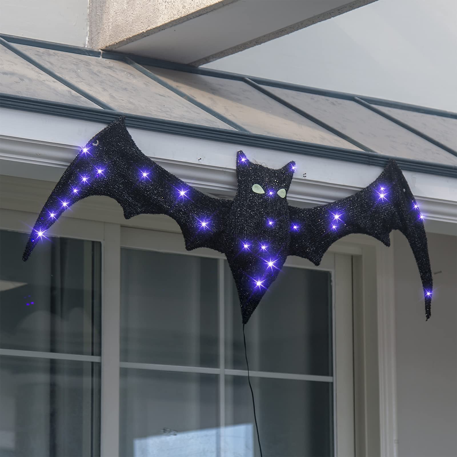 Eambrite Halloween Hanging Decorations Light up Bat with Purple Lights ...